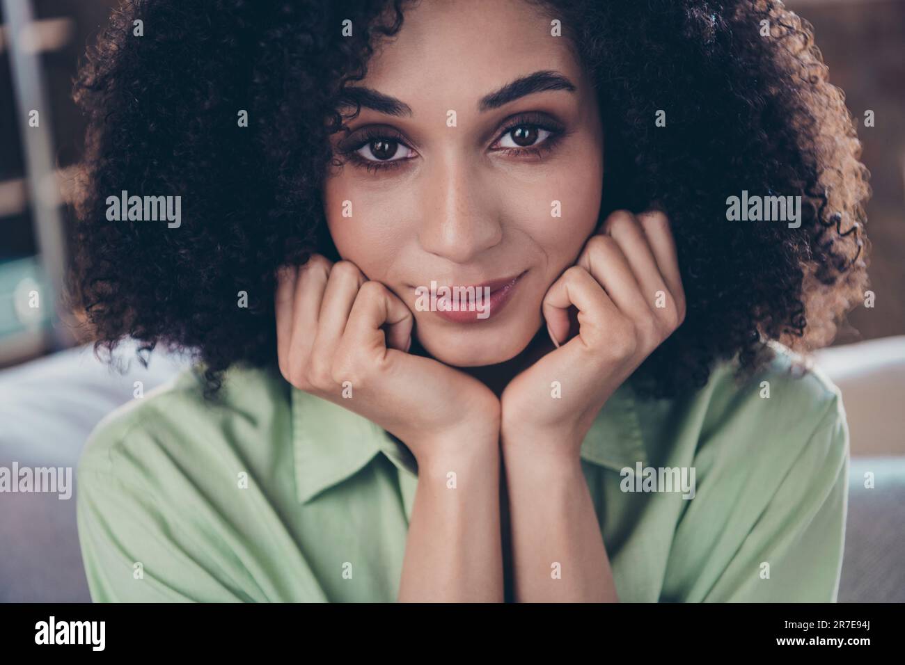 Cropped closeup photo portrait of lovely cute girlfriend touching ...