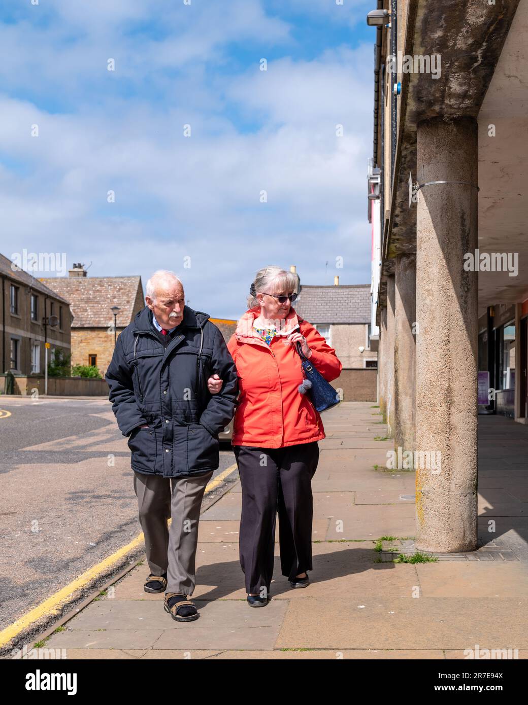 9 June 2023. Thurso,Scotland. This is husband and wife, arm in arm ...