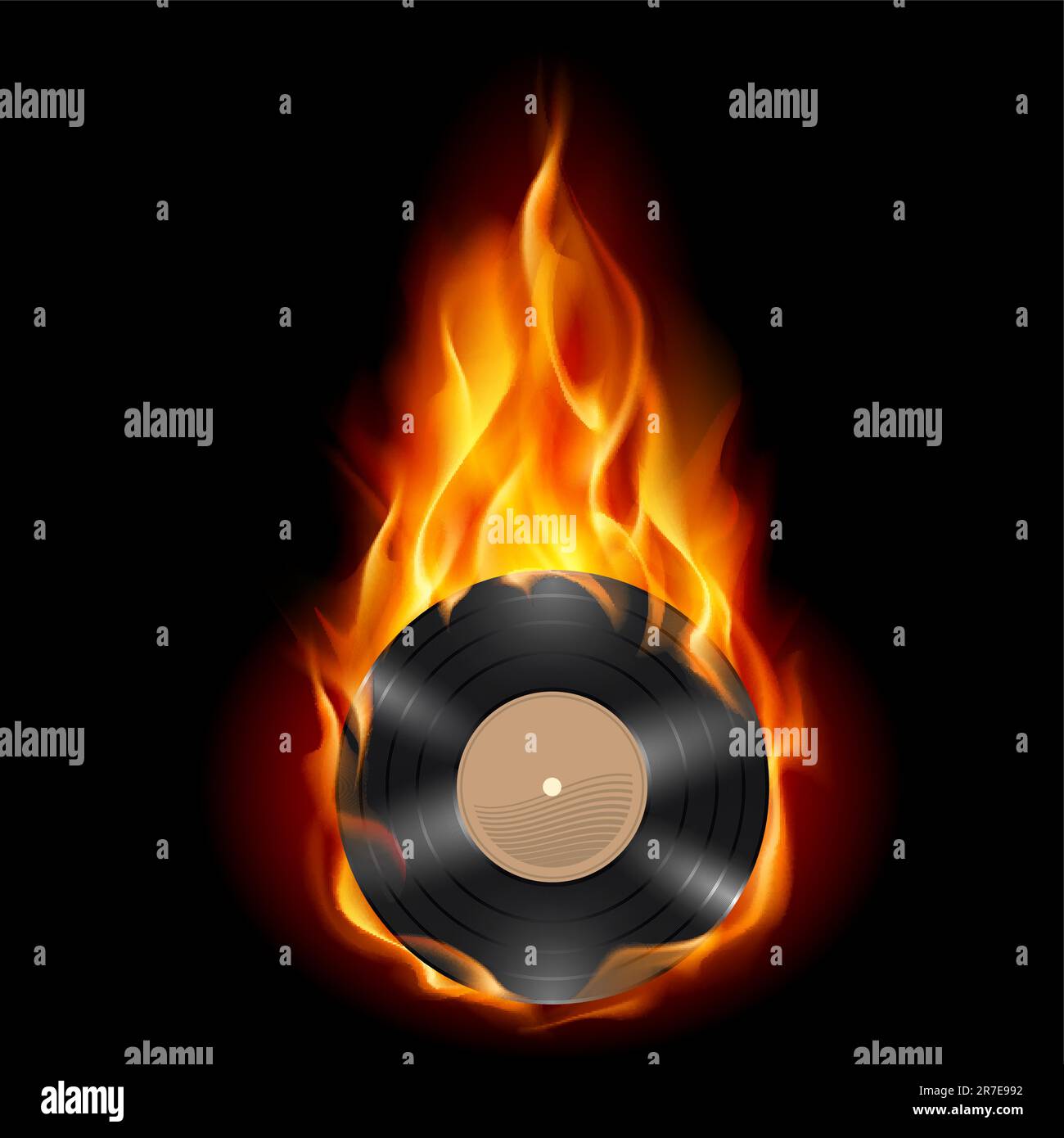 Vinyl record burning symbol. Illustration on black background Stock ...