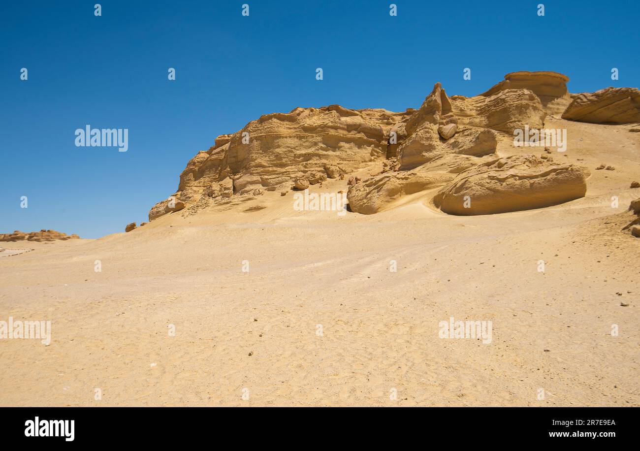 Landscape scenic view of desolate barren western desert in Egypt with ...