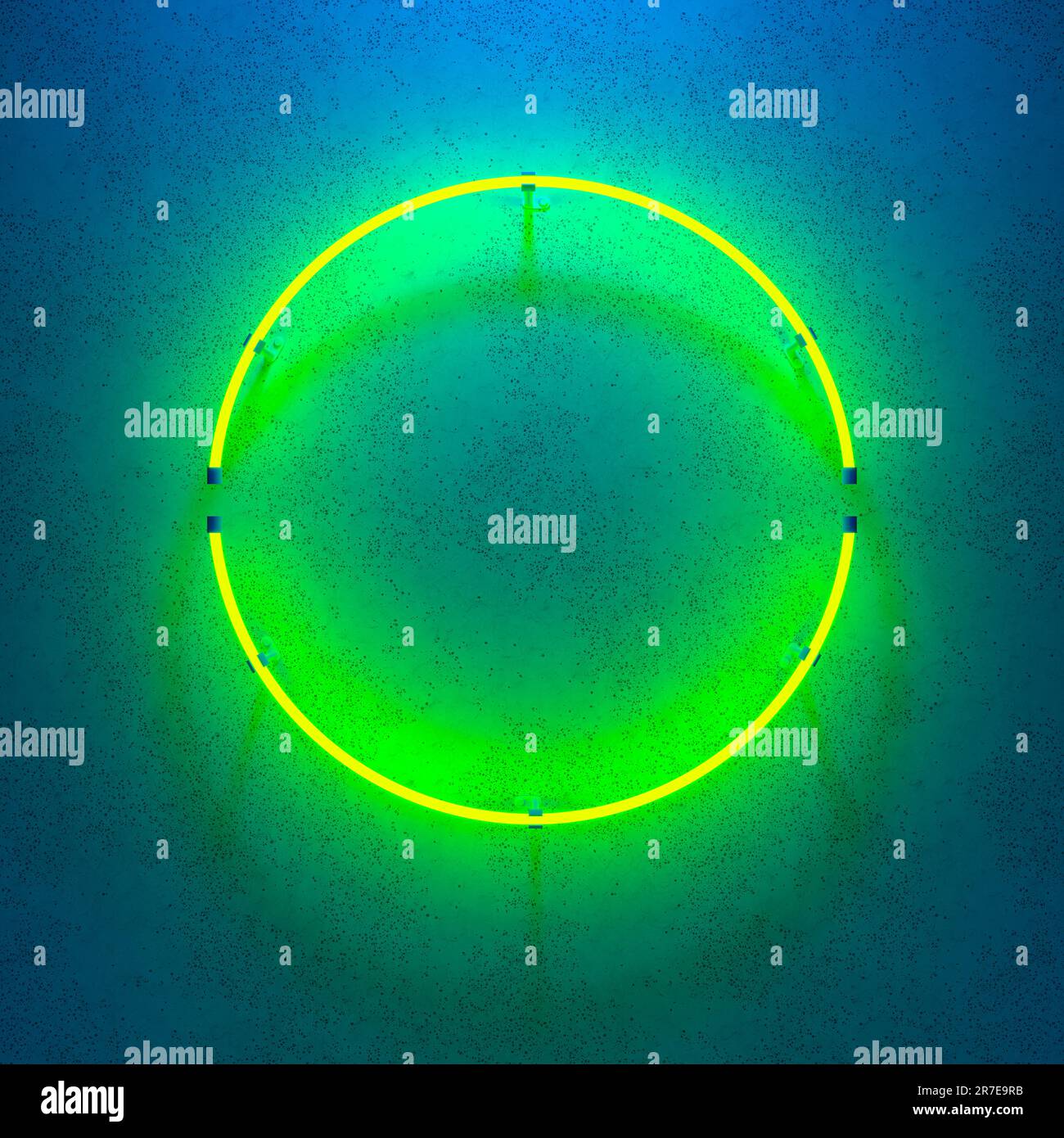 Round green neon sign. Realistic neon circle on dark concrete ...