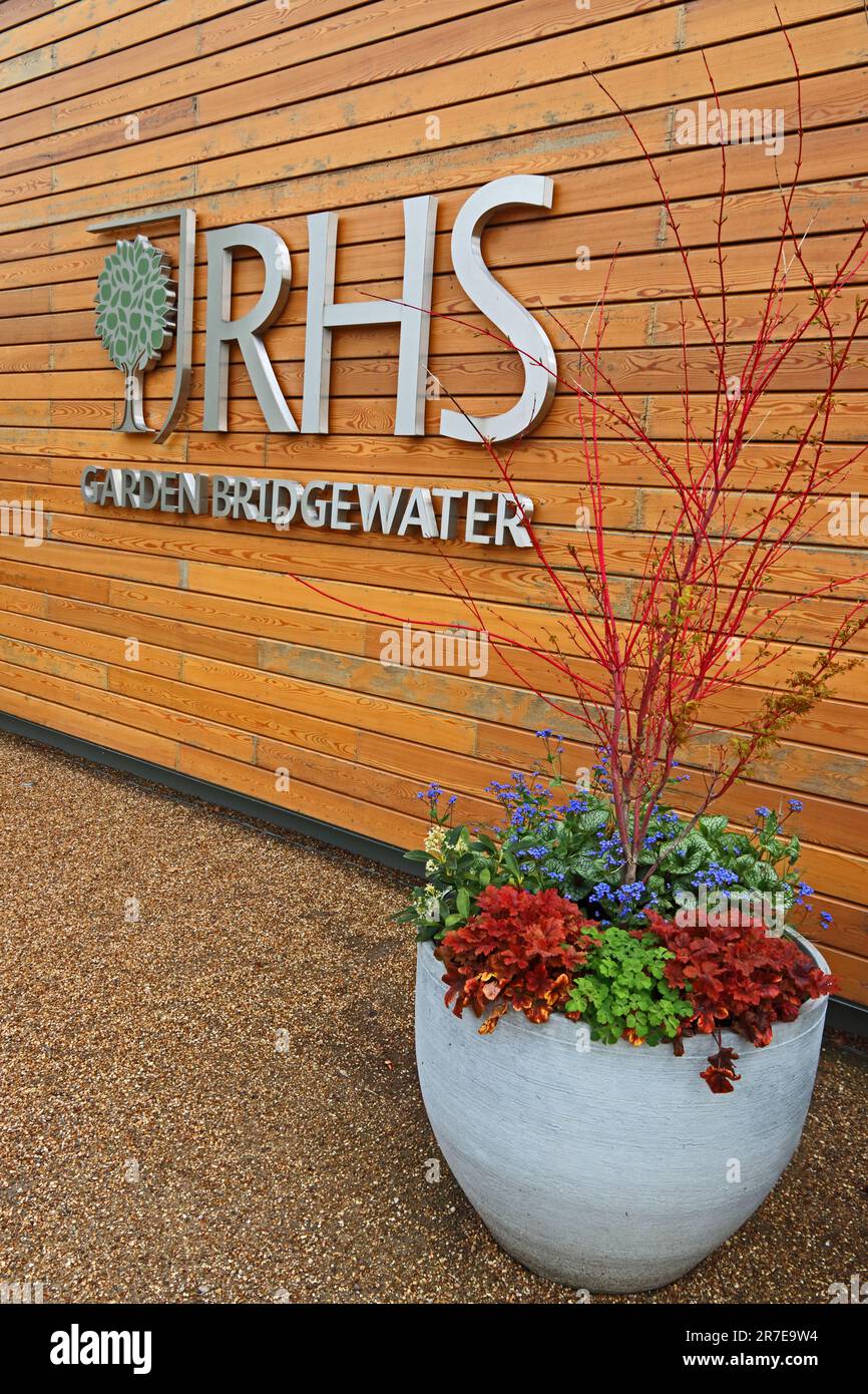 Sign at entrance to RHS Garden, Bridgewater Stock Photo - Alamy