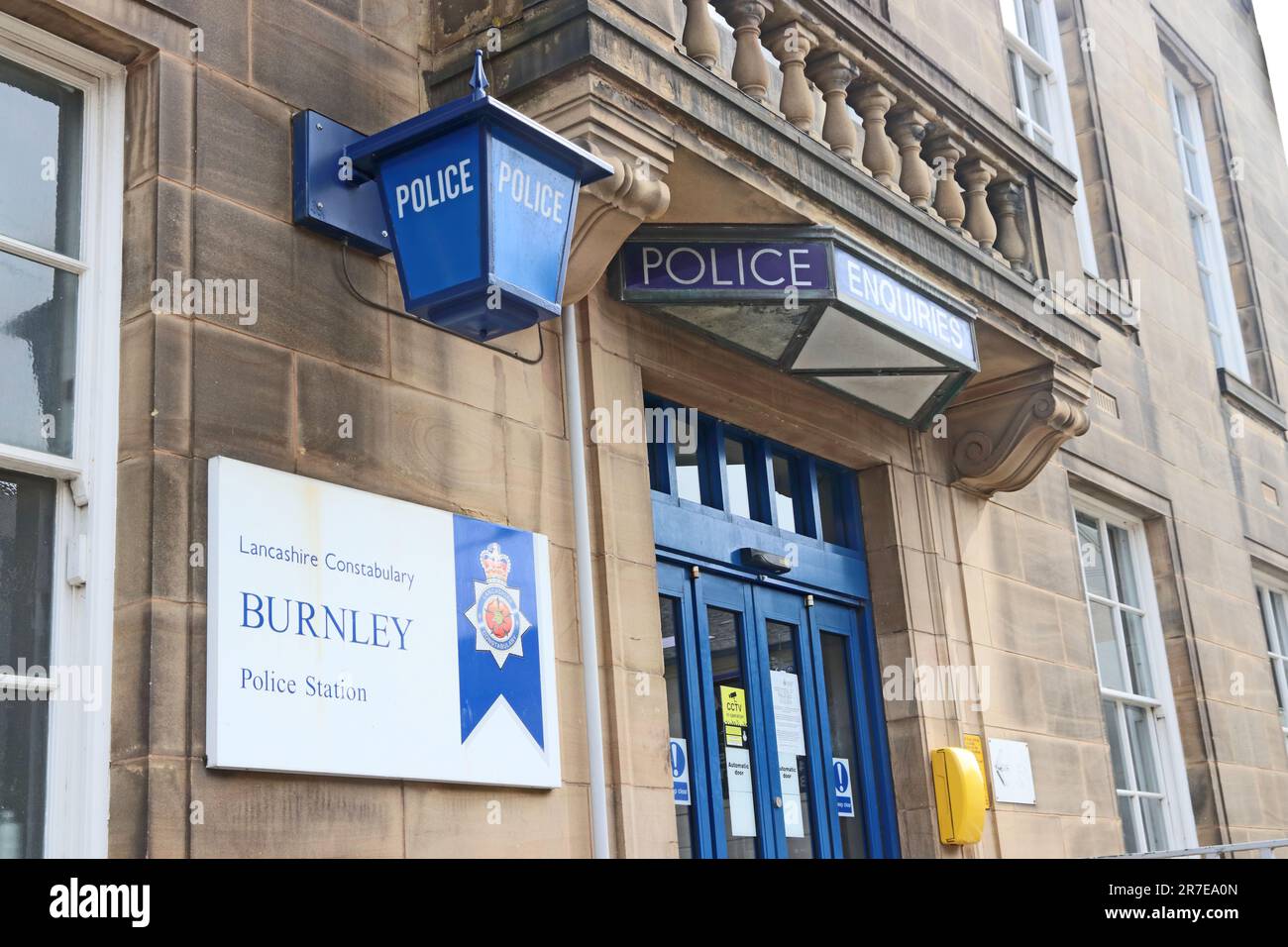 Signs outside entrance to Burnley Police Station Stock Photo - Alamy