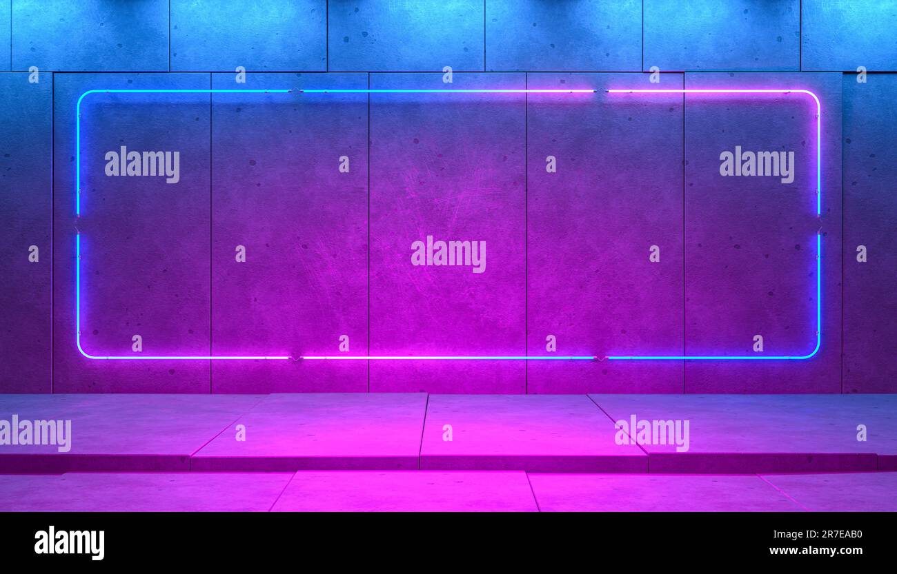 Neon frame on concrete wall, 3d illustration Stock Photo - Alamy