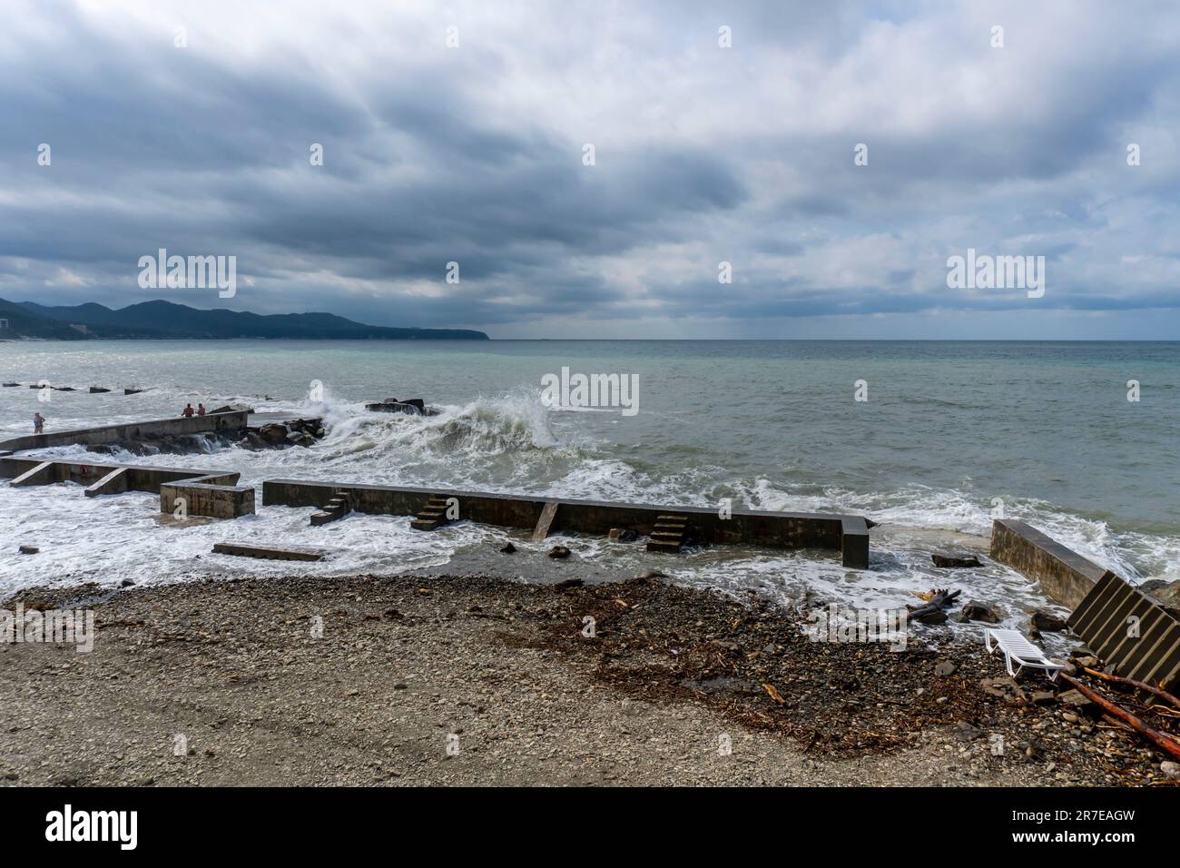 small storm on the sea, waves hitting the shore Stock Photo - Alamy