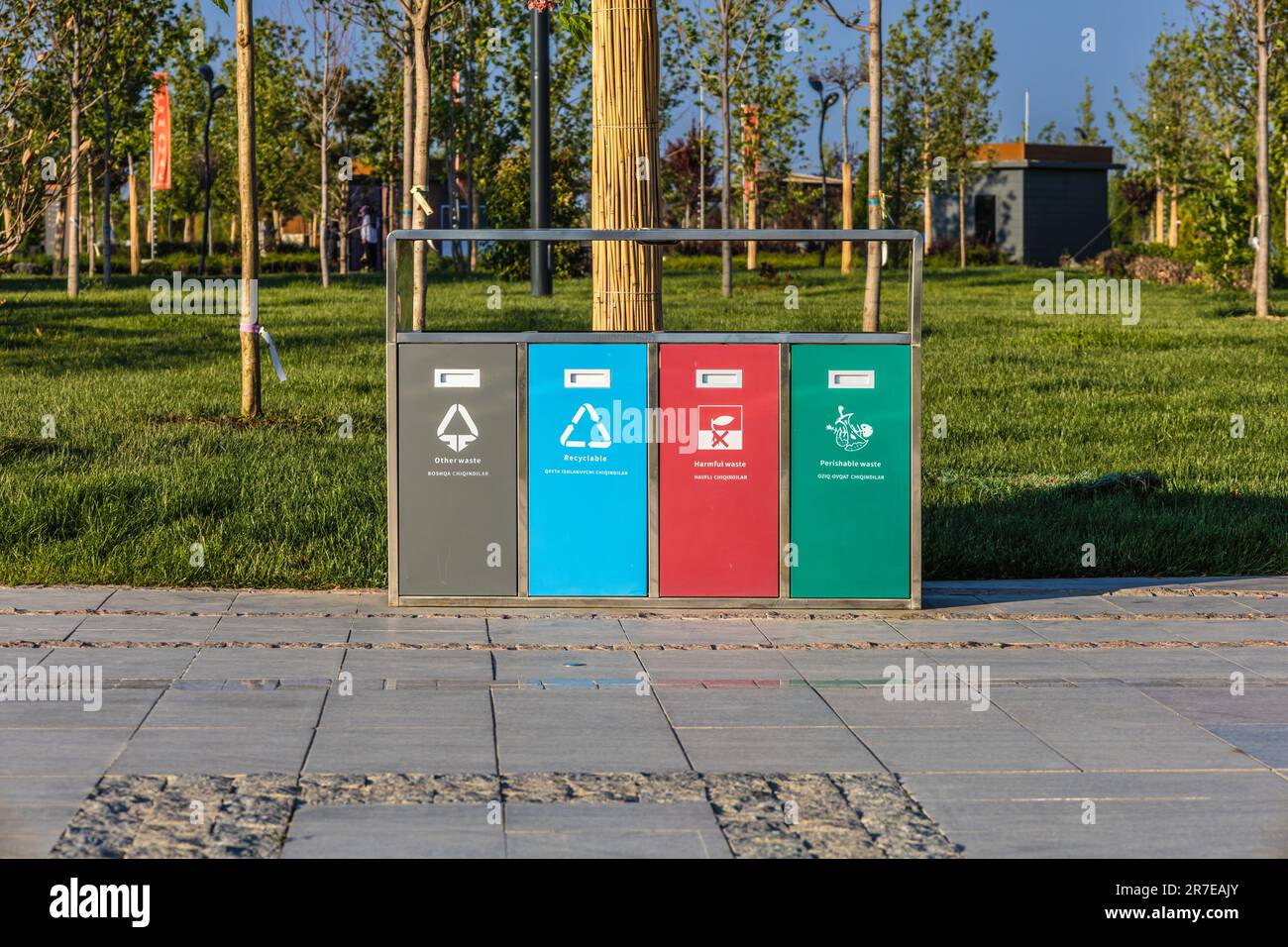 Garbage containers in the city environmental protection theme Stock ...