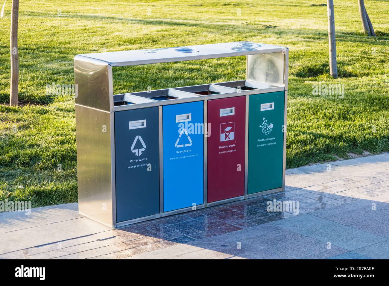 Garbage containers in the city environmental protection theme Stock ...