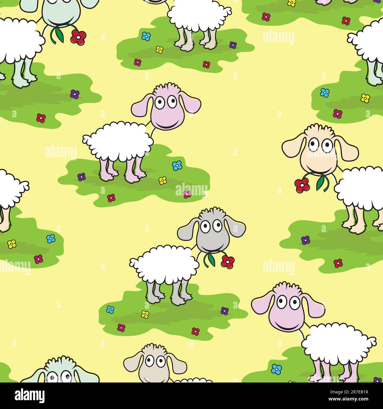 Seamless wallpaper pattern cartoon sheep lamb vector illustration ...