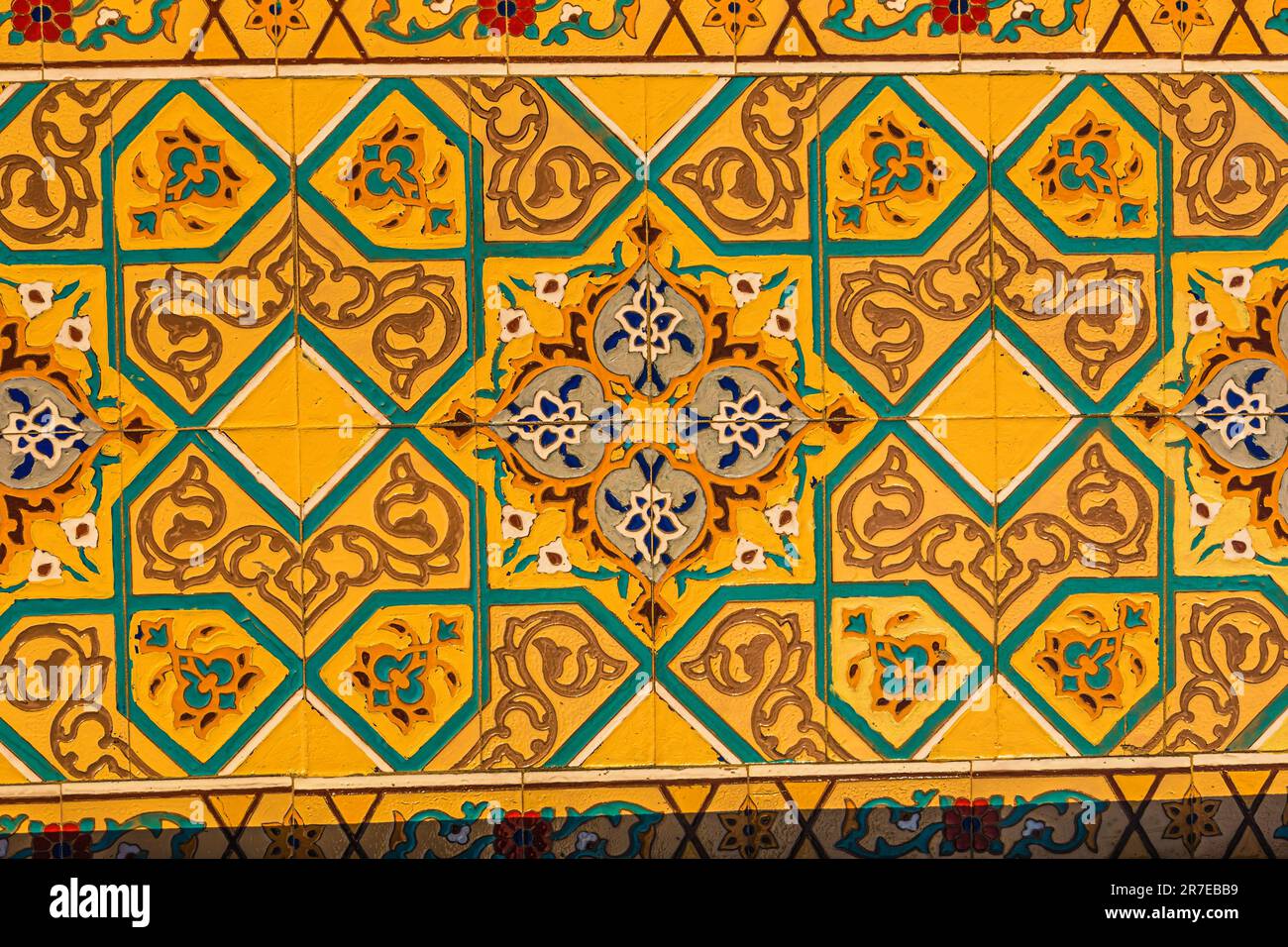 Colorful vintage surface with an old oriental pattern. The background ...