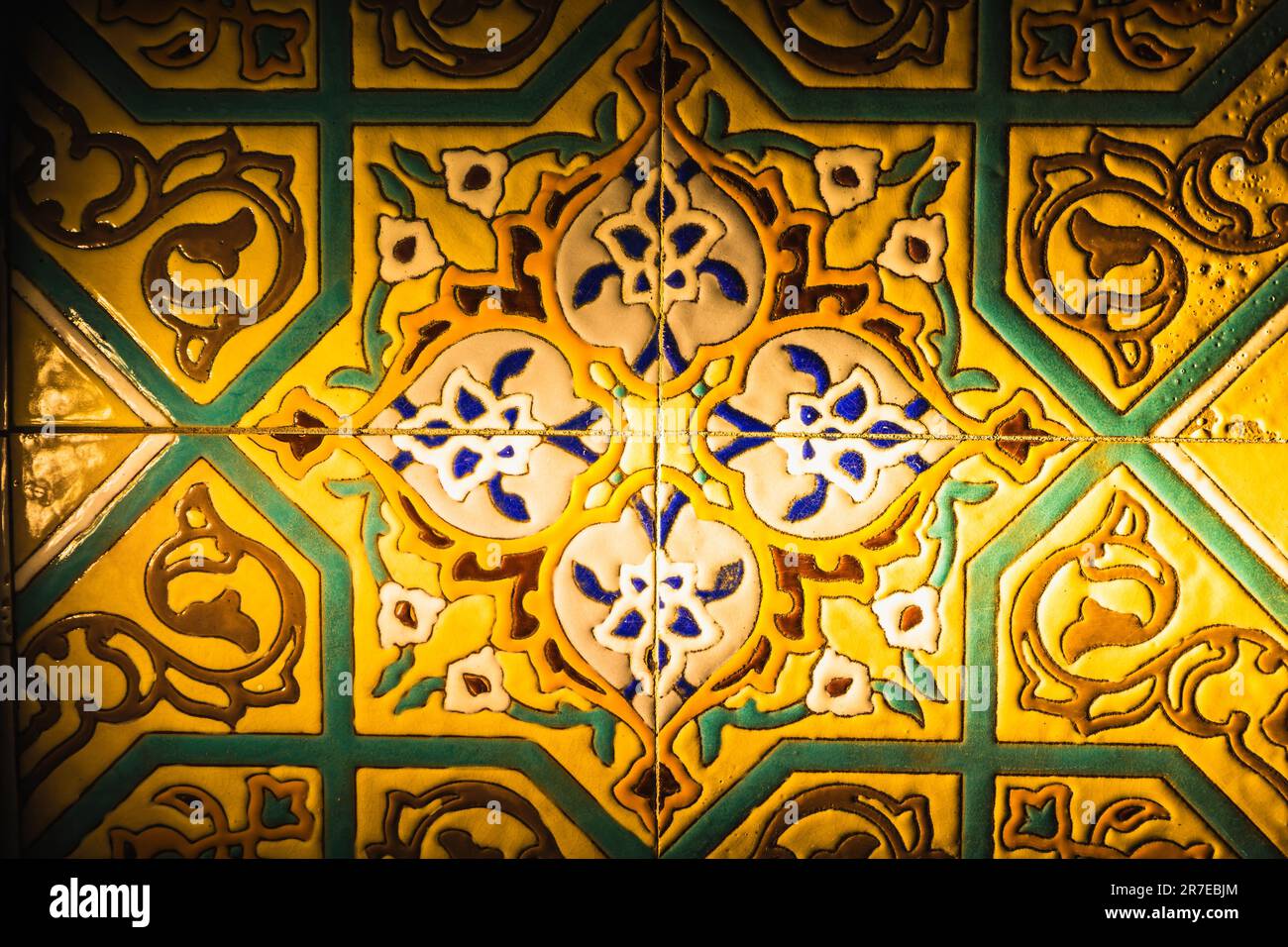 Colorful vintage surface with an old oriental pattern. The background ...