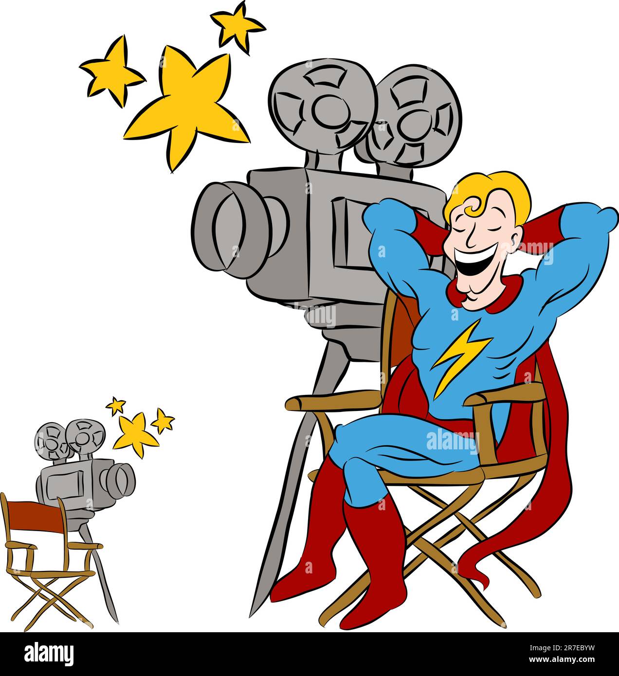 An image of a superhero star sitting in a directors chair and movie ...