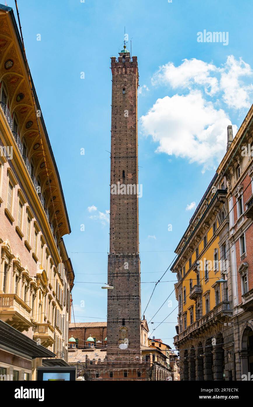 view of Torre Degli Asinelli leaning towers, the tallest in Bologna ...