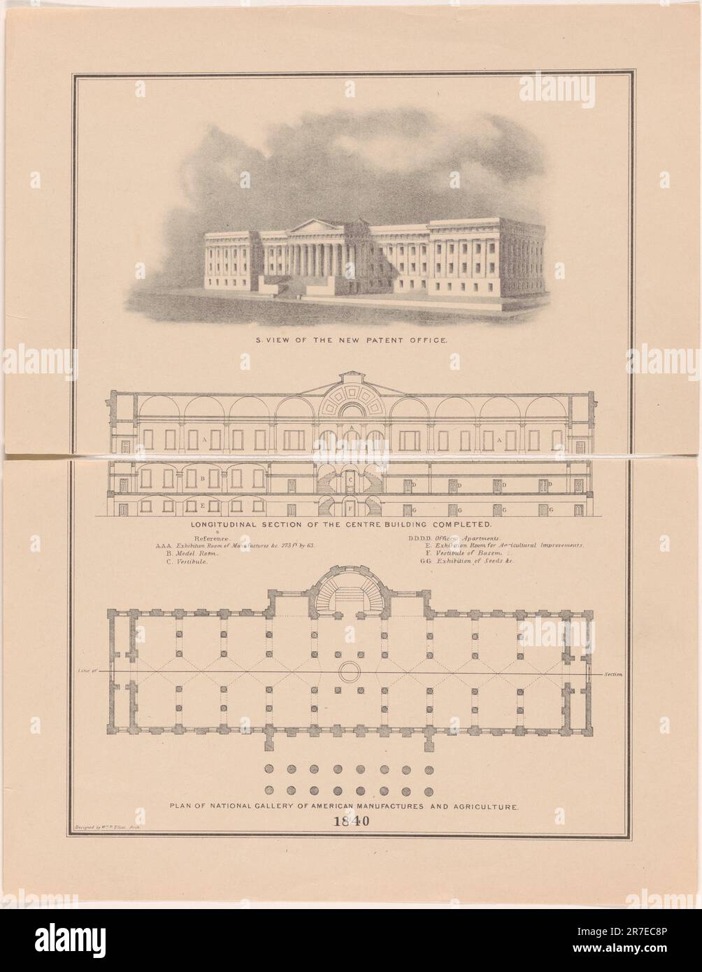 Old Patent Office plan Reproduction of 1840 object Stock Photo - Alamy