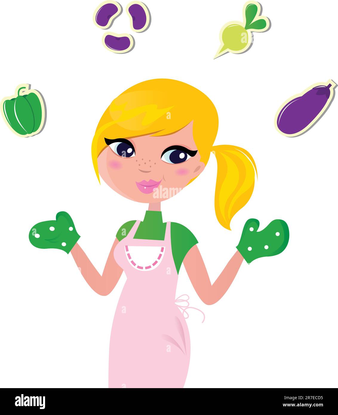 Woman preparing Healthy Food - retro vector cartoon Illustration Stock ...
