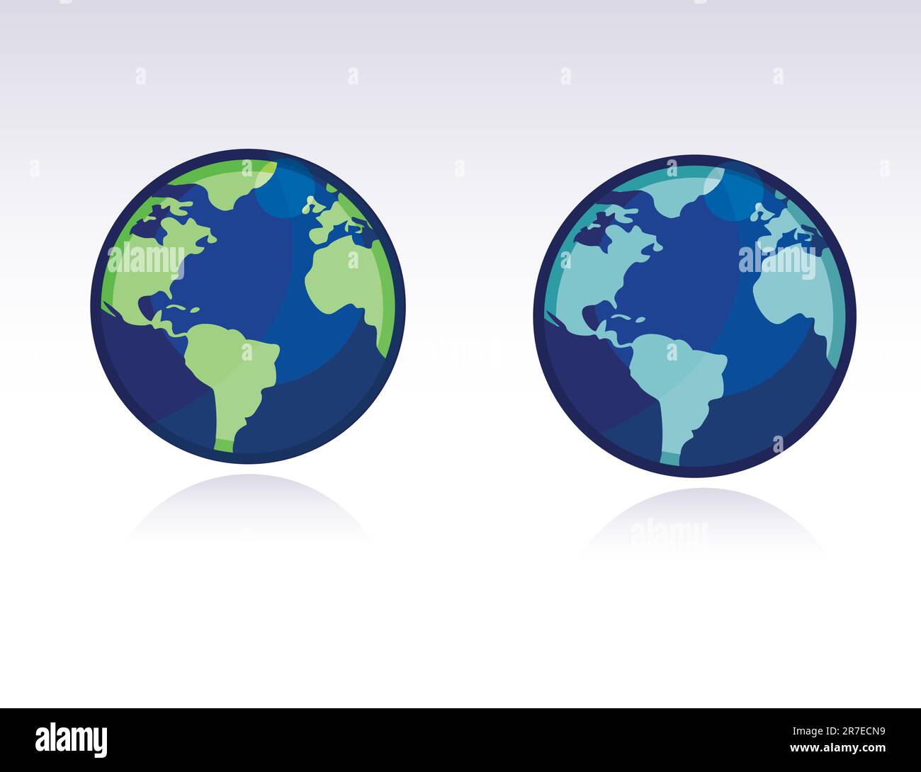 two different color globes of the world isolated over a white ...