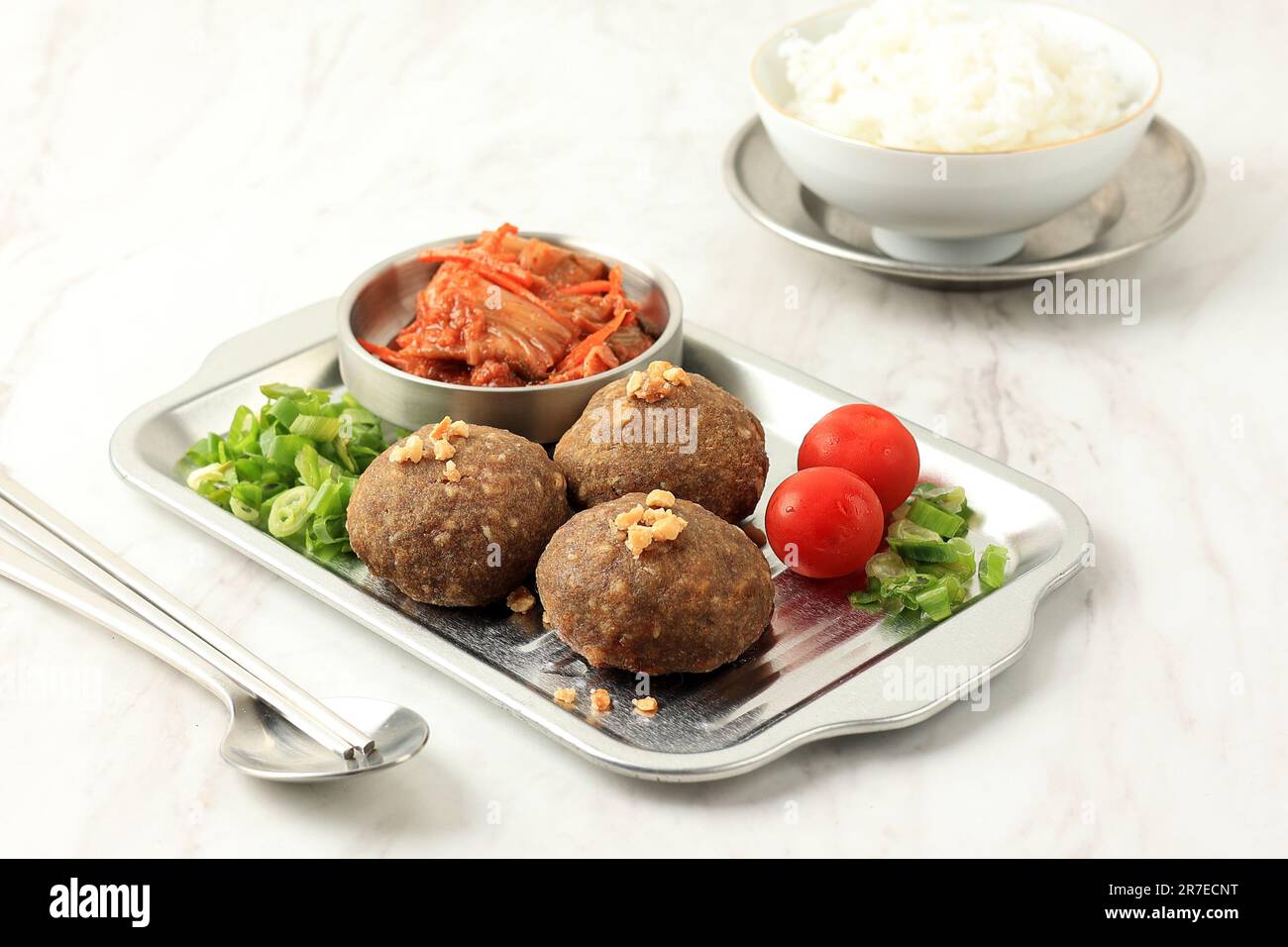 Tteokgalbi, Korean Grilled Short Rib Beef Patties. Served with Rice and ...