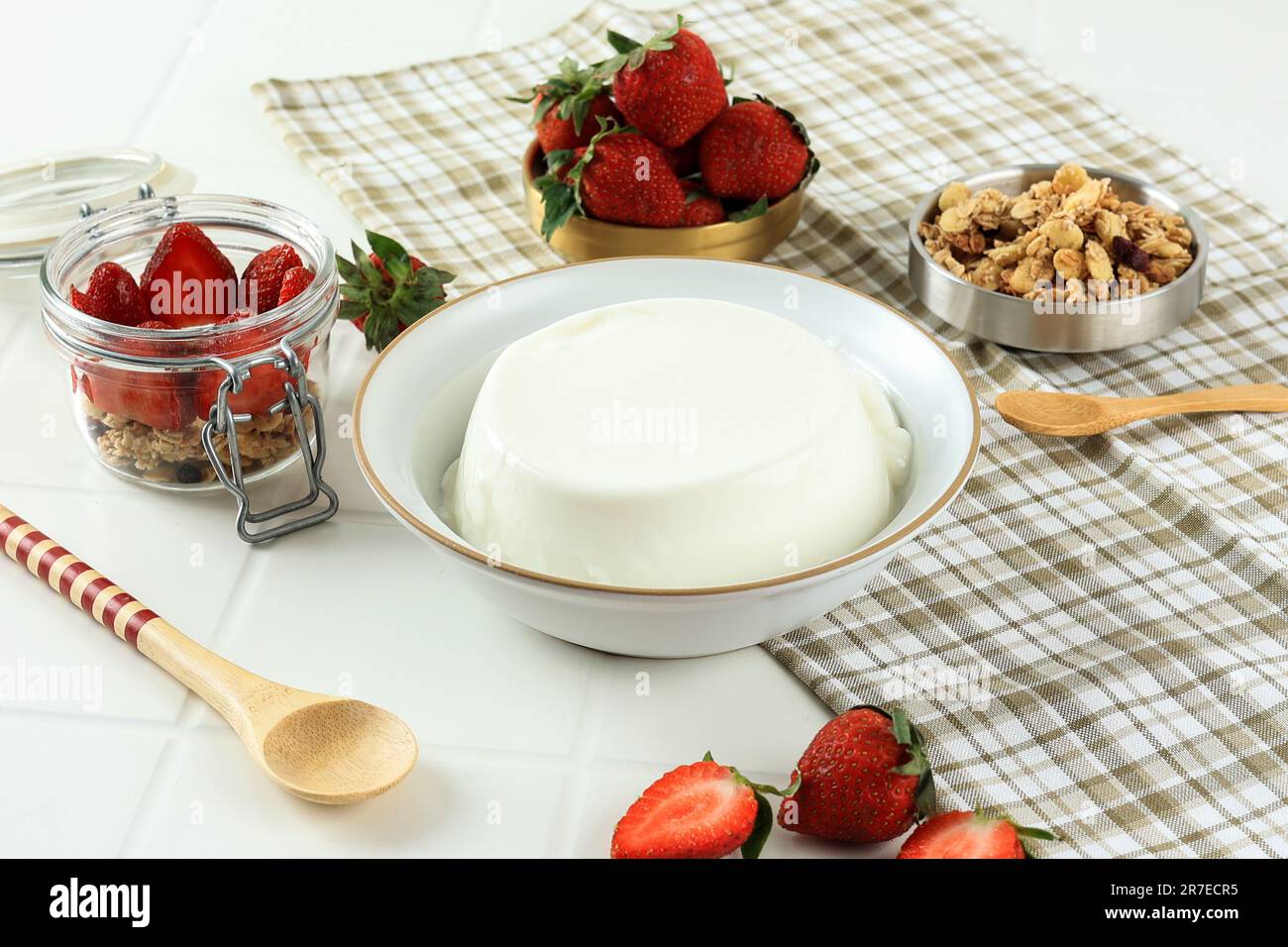 Yoghurt with Strawberry and Cereal, Process Making Parfait ...