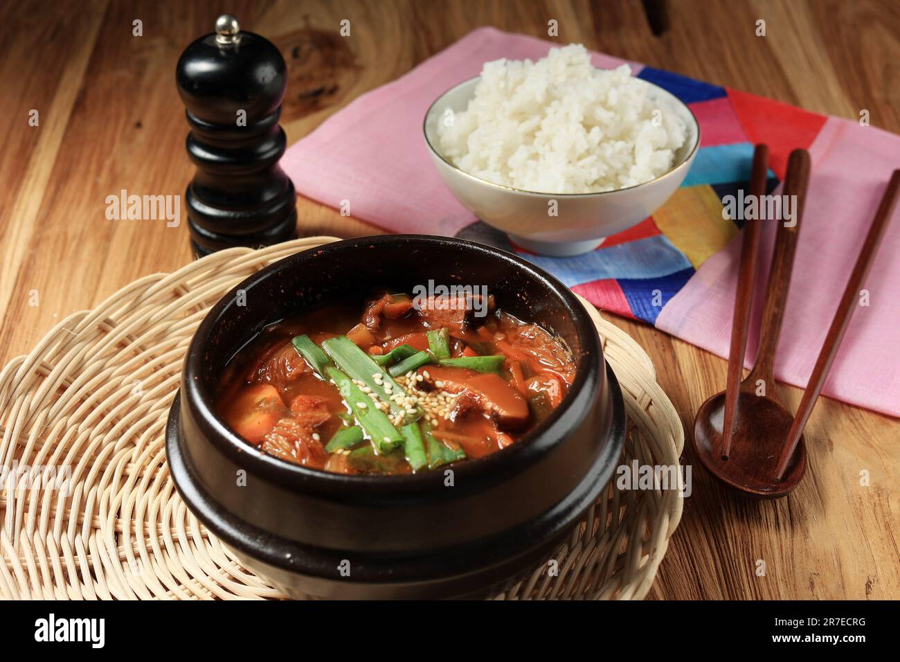 Kimchi Soup in Hot Black Iron Pot, Korean Traditional Kimchi Jjigae ...