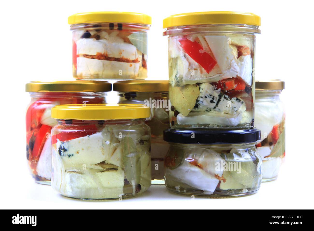 czech pickled cheese in oil isolated on the white background Stock ...