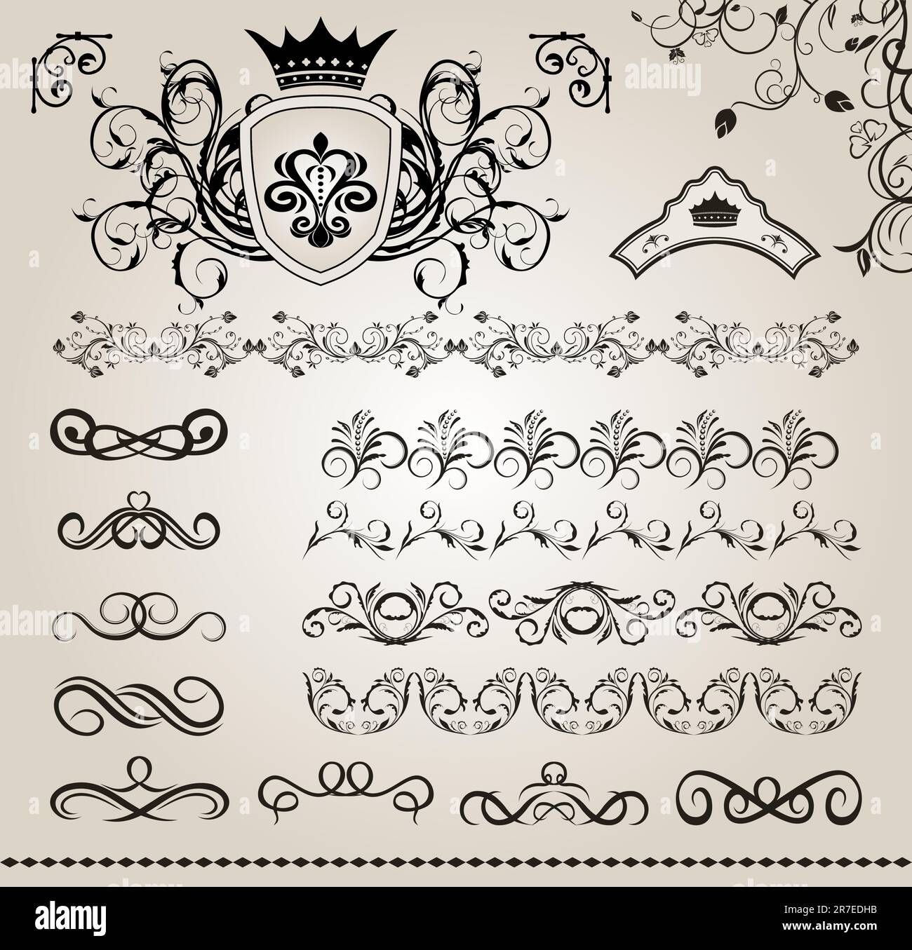 Illustration set floral ornate design elements (5) - vector Stock ...