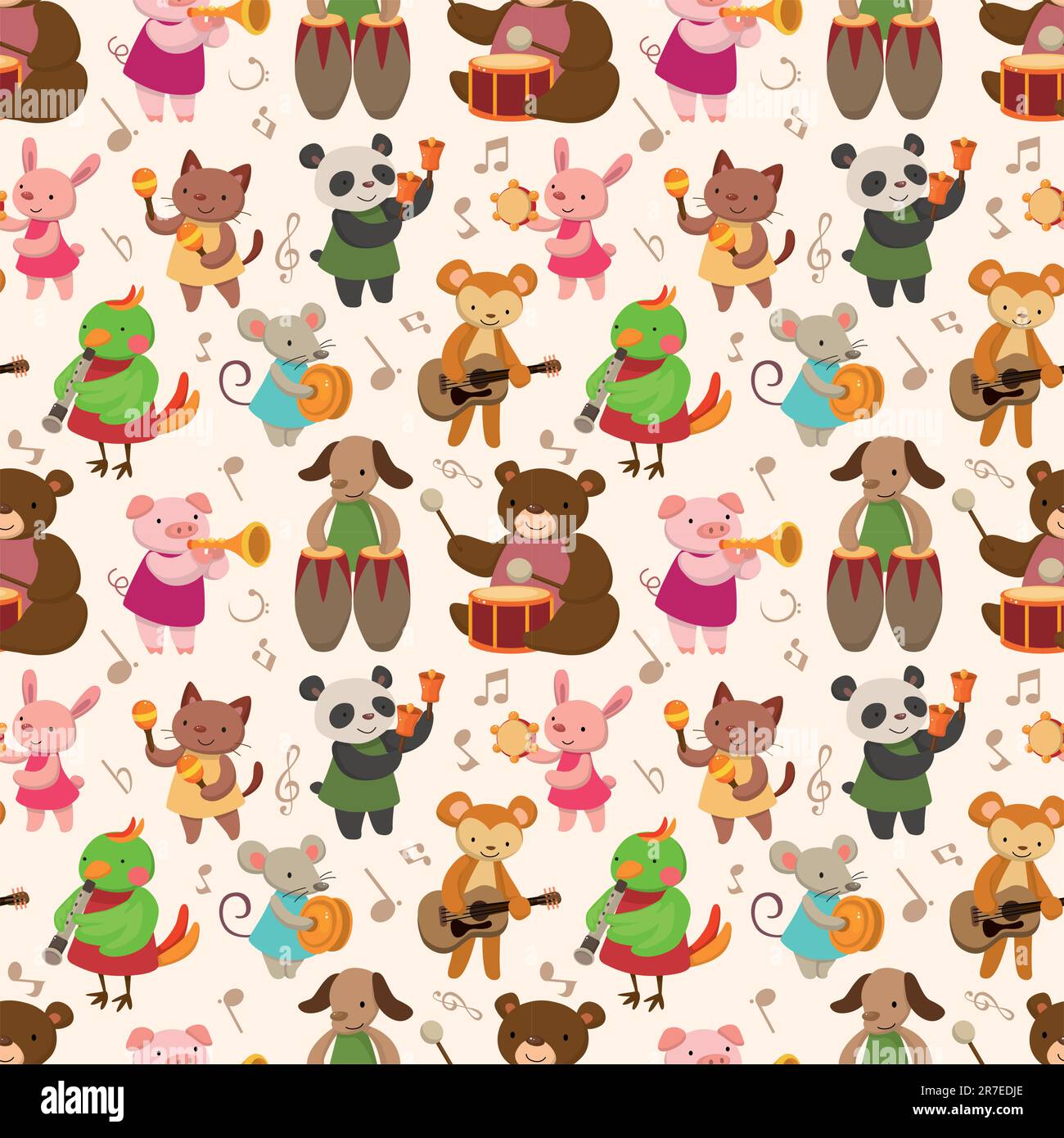 Cartoon animal play music seamless pattern Stock Vector Image & Art - Alamy