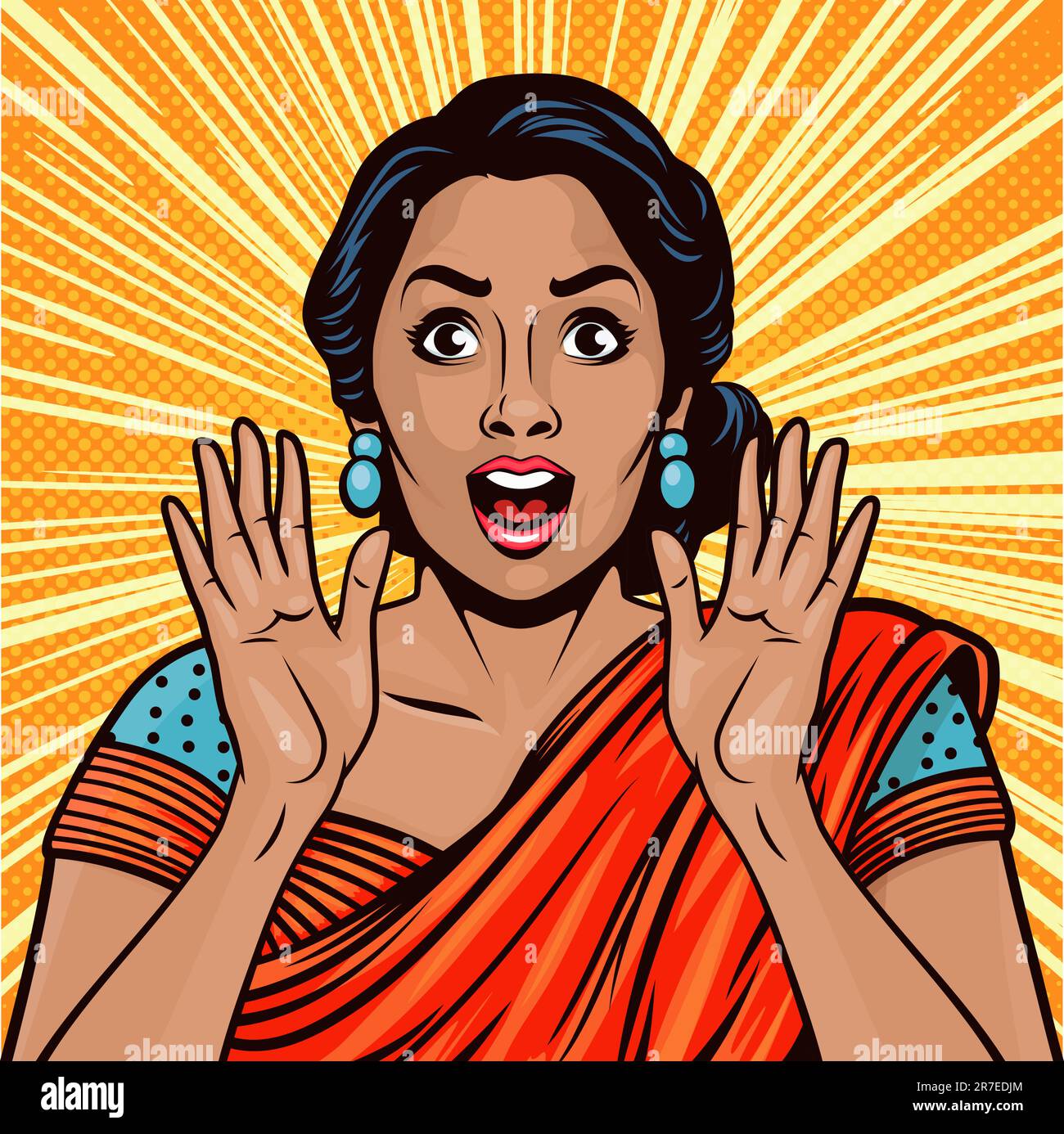 Vector Banner with Indian Woman, Wow Face, Holding Hands, Arms, Palms ...