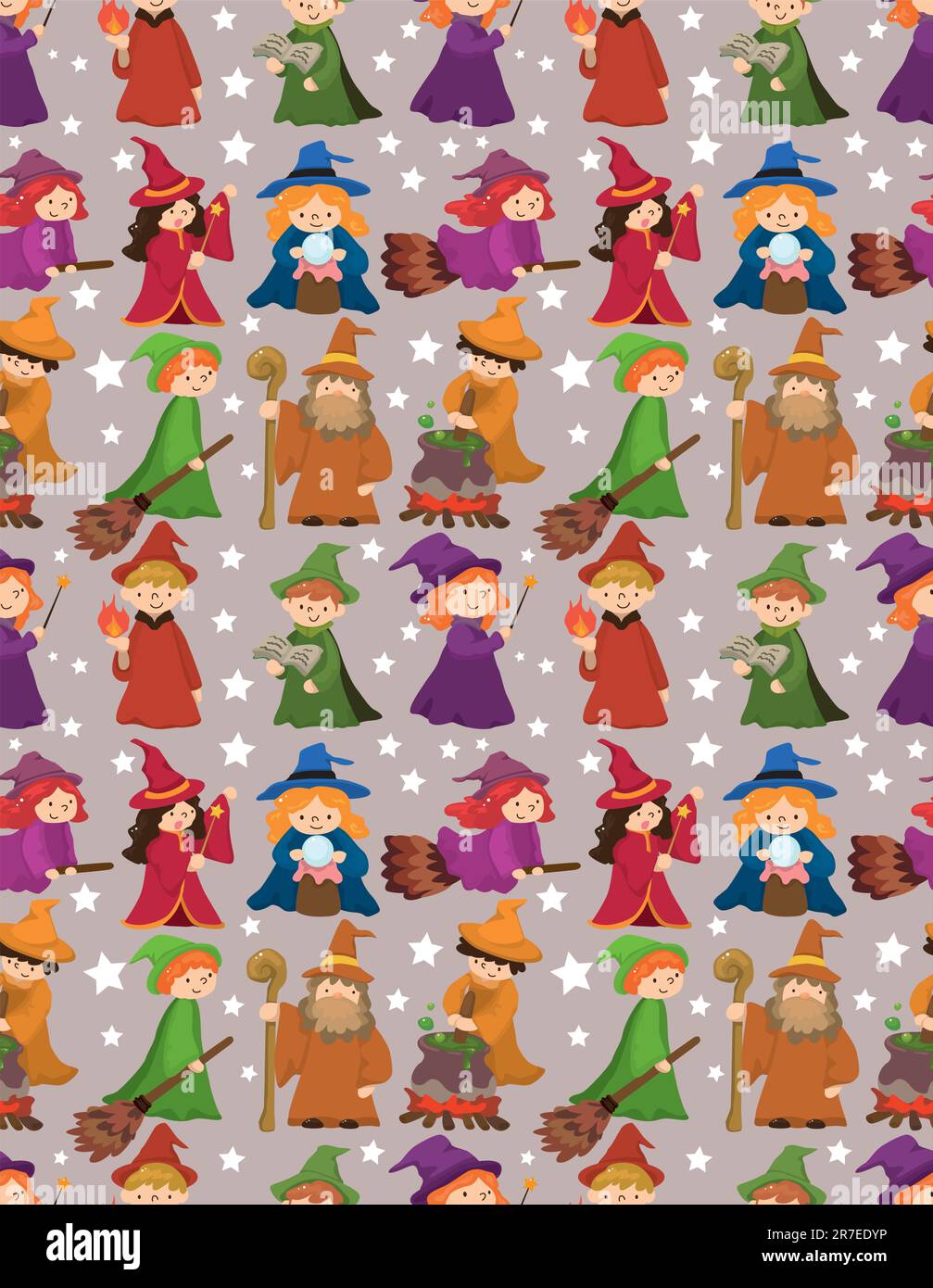 cartoon Wizard and Witch magic seamless pattern Stock Vector Image ...