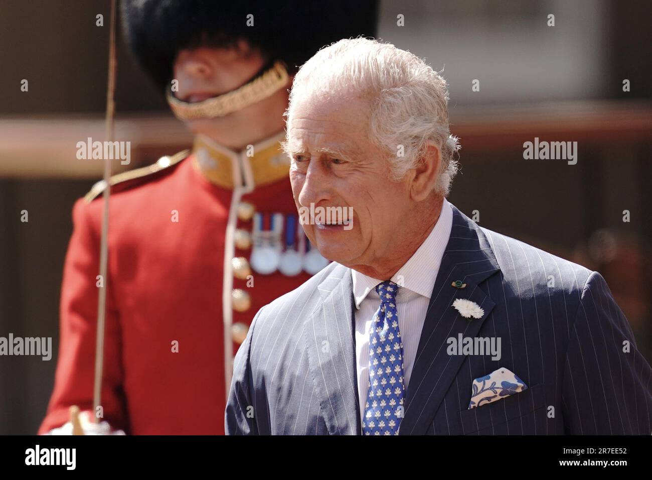 King Charles III during an inspection of the Buckingham Palace ...