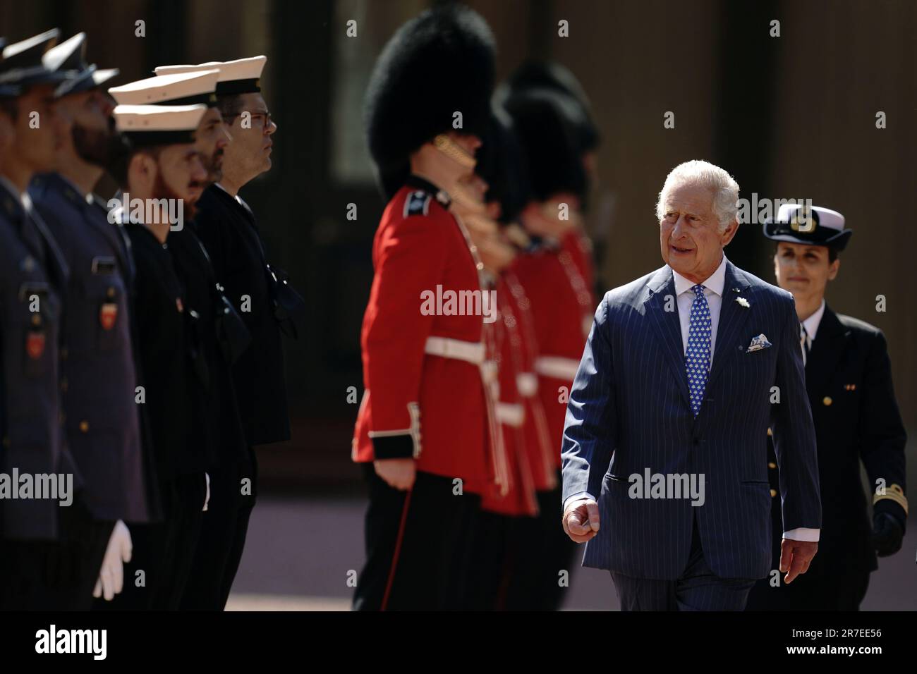 King Charles III during an inspection of the Buckingham Palace ...