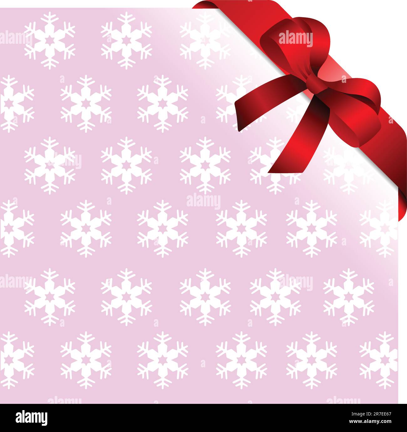 Snowflakes pink background with red ribbon and bow. Place for copy/text ...