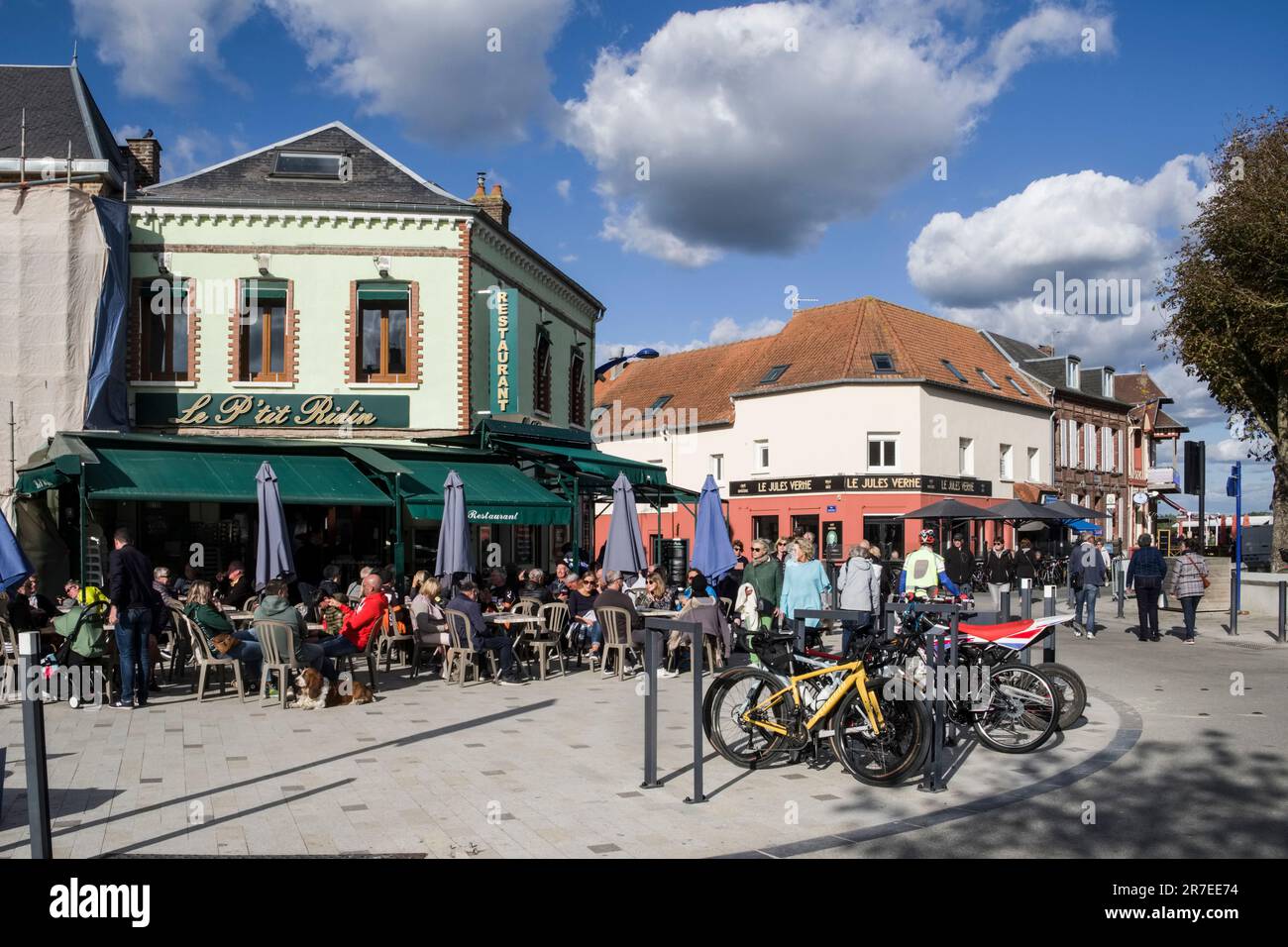 Le Crotoy, in the Bay of Somme (northern France): cafe terrace in ...