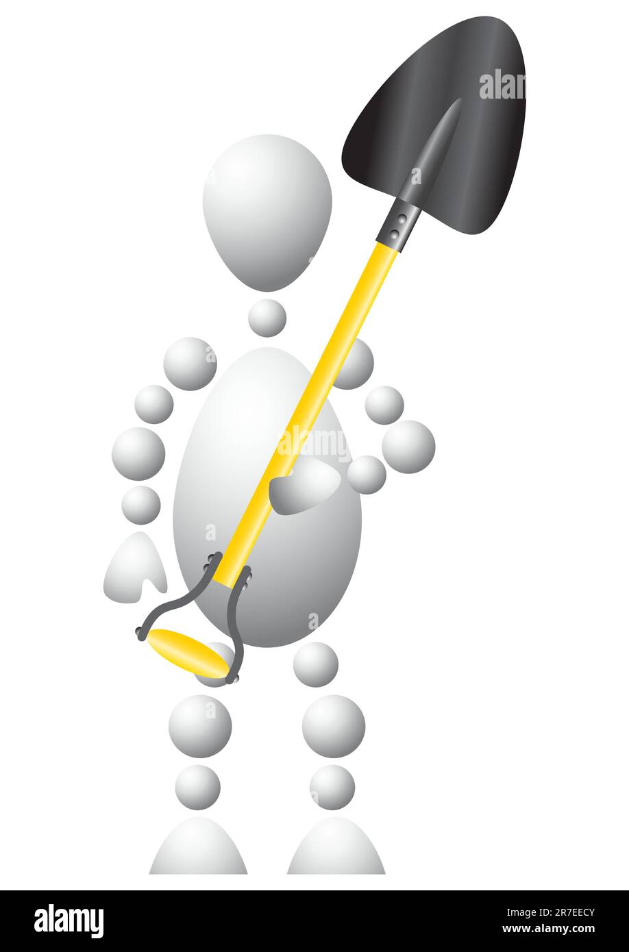 Man As Worker With A Big Spade Abstract 3d Human Series From Balls