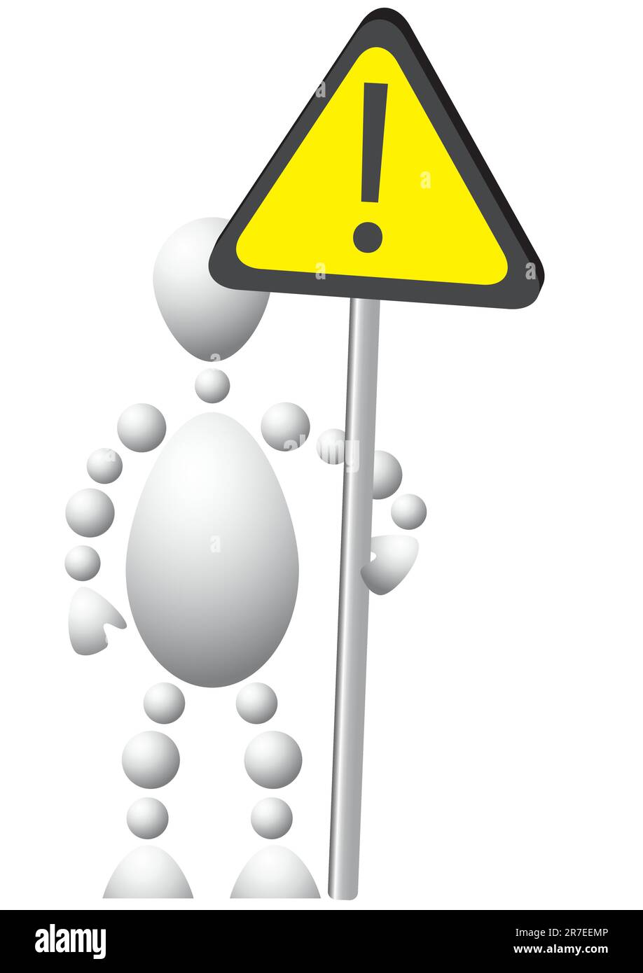 Man with black-yellow warning-sign. Abstract 3d-human series from balls ...