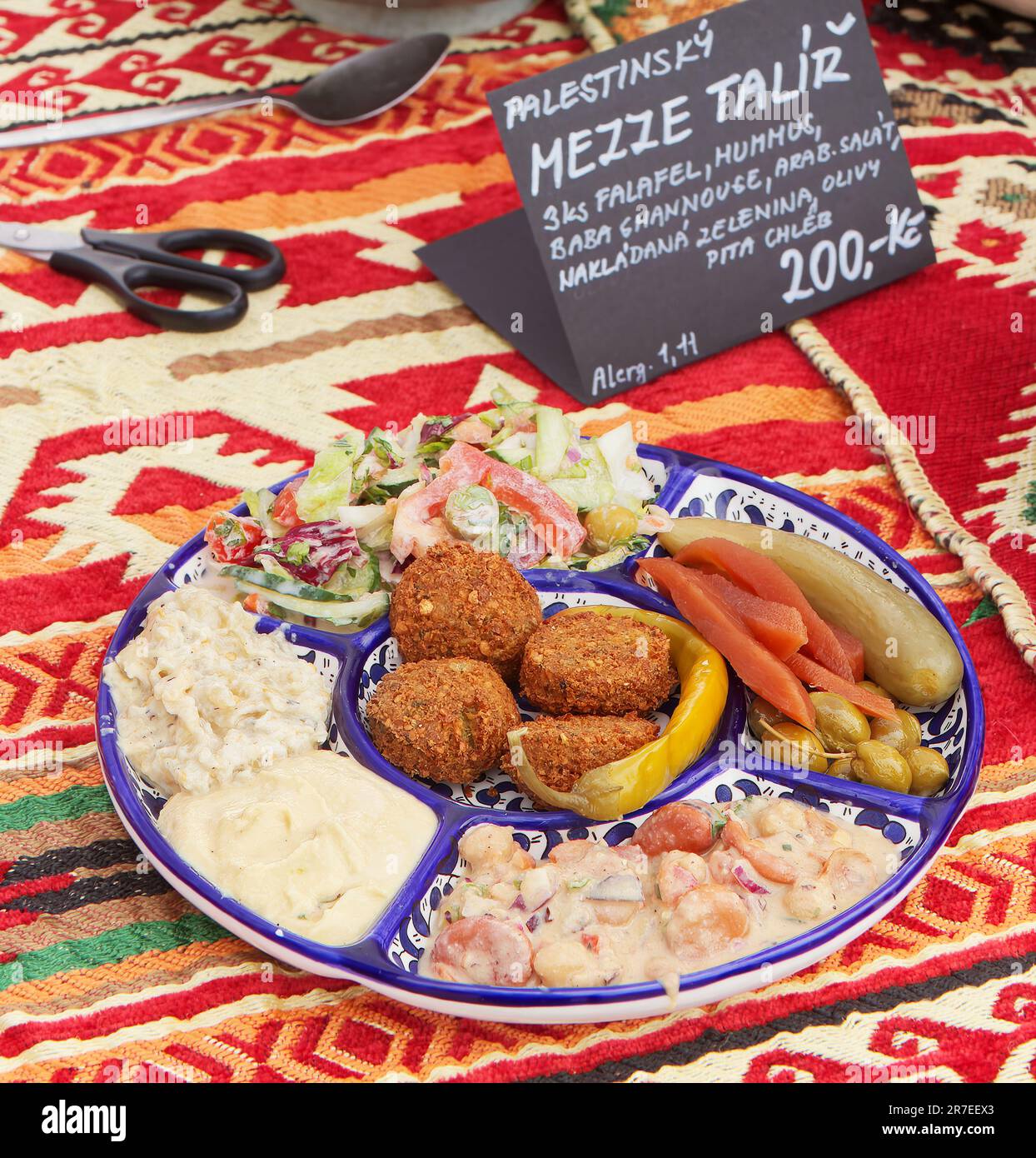 Palestnian Mezze Dish, a selection of Middle Eastern food, falafel ...