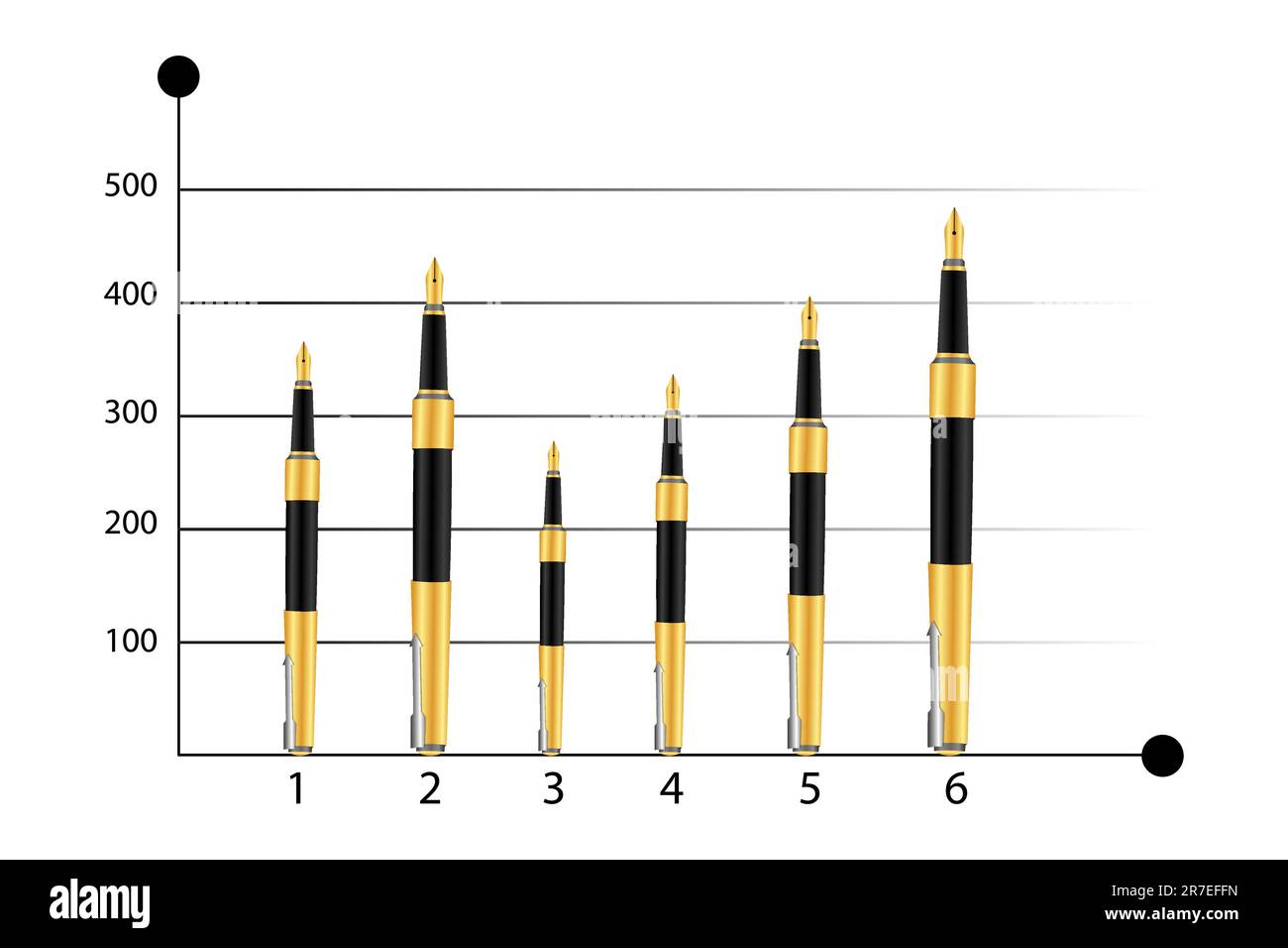 illustration of business graph with pens on white background Stock ...