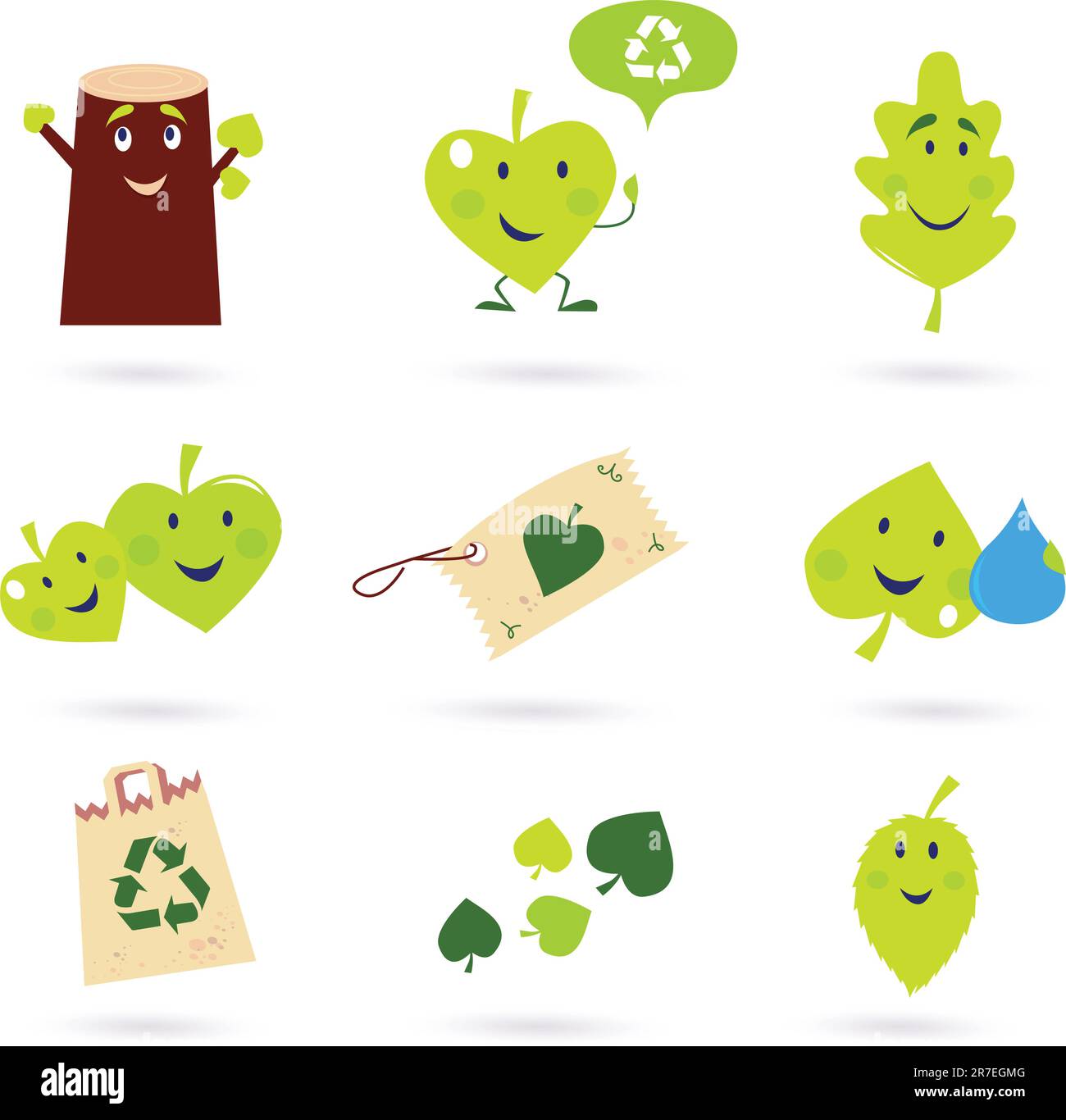Icon set of various nature characters and mascot - with water drop ...