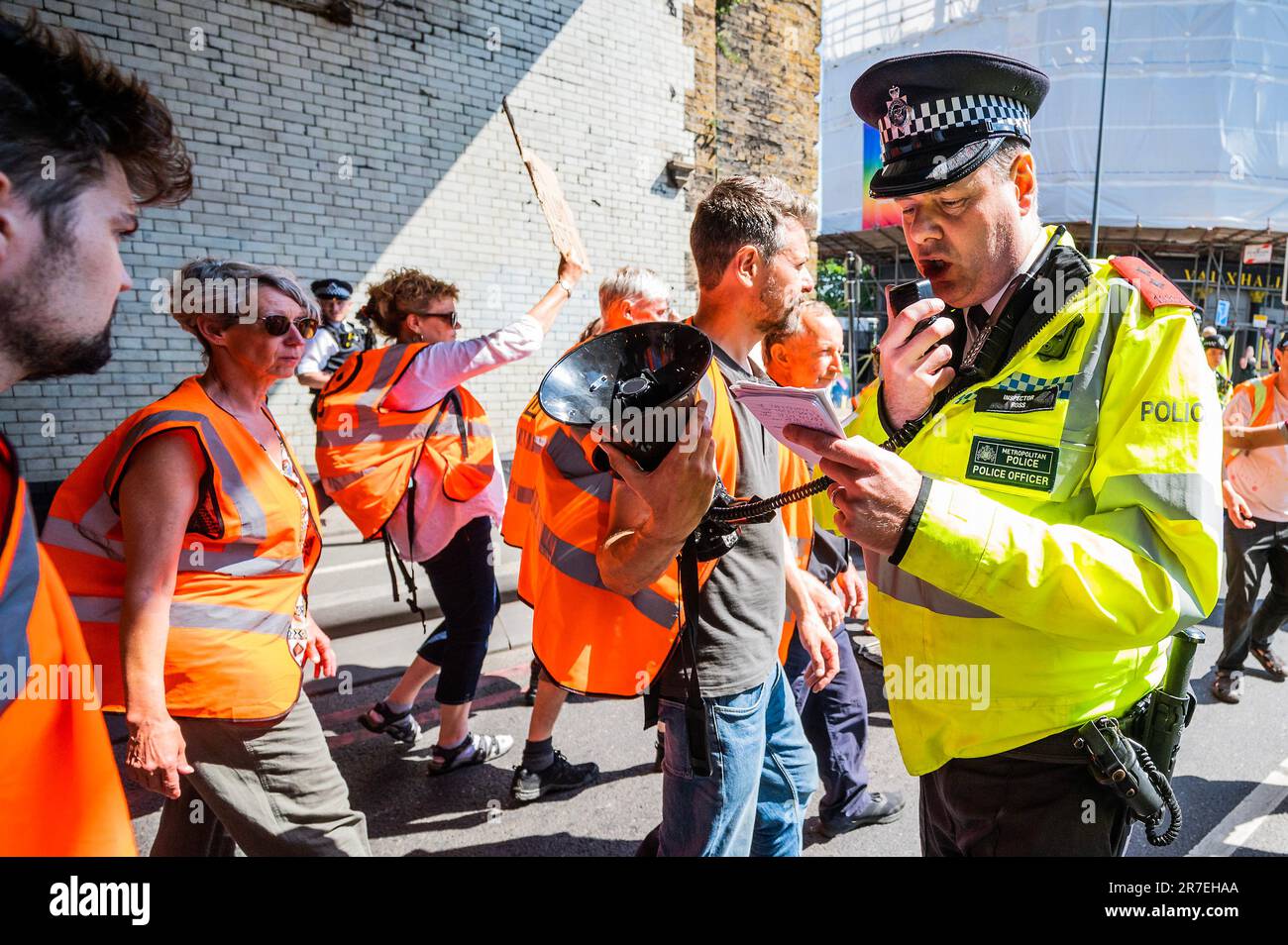 London, UK. 15th June, 2023. Just stop oil protest at Vauxhall Cross on ...