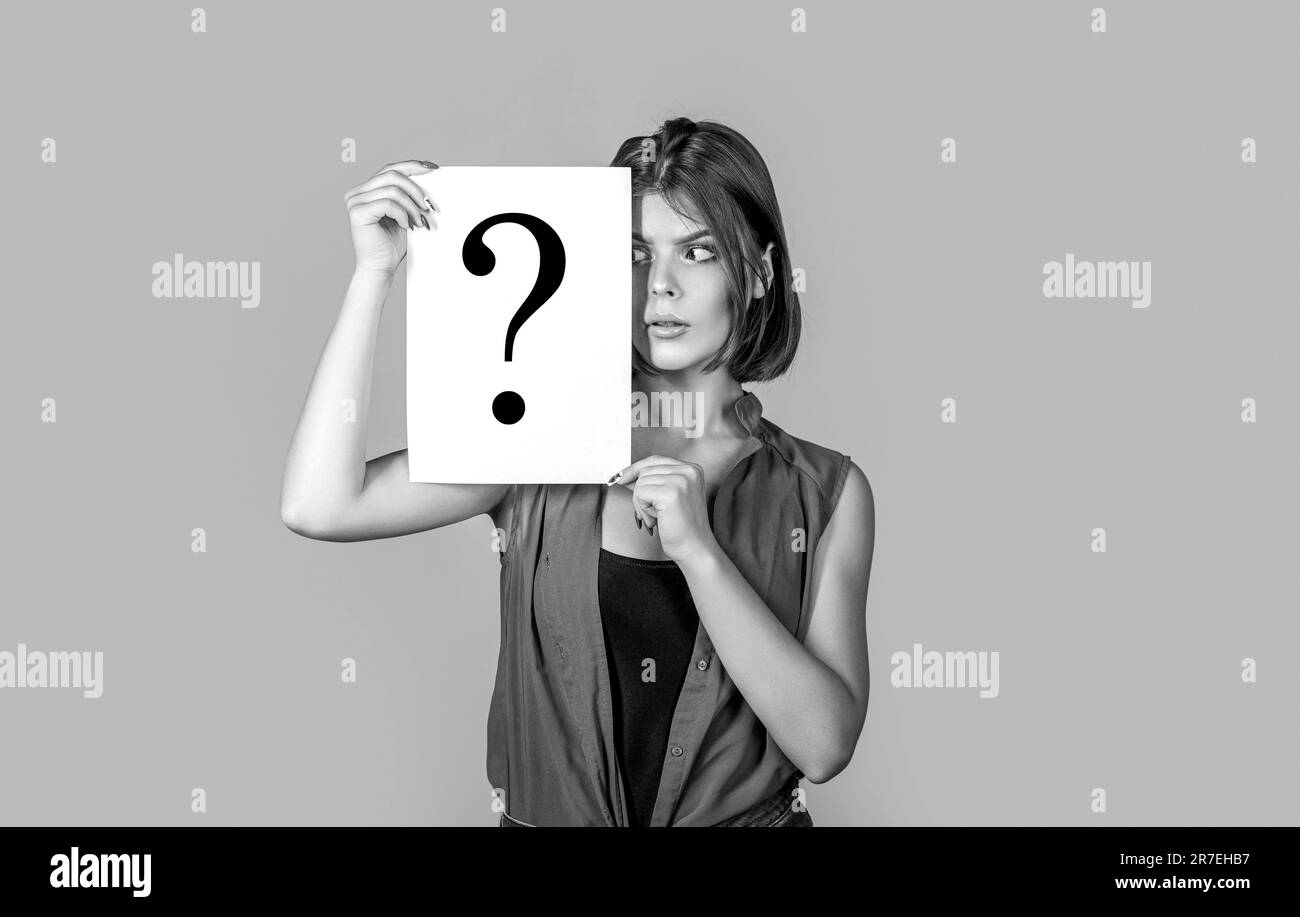 Question mark, symbol. Girl question. Getting answers. Black Stock ...