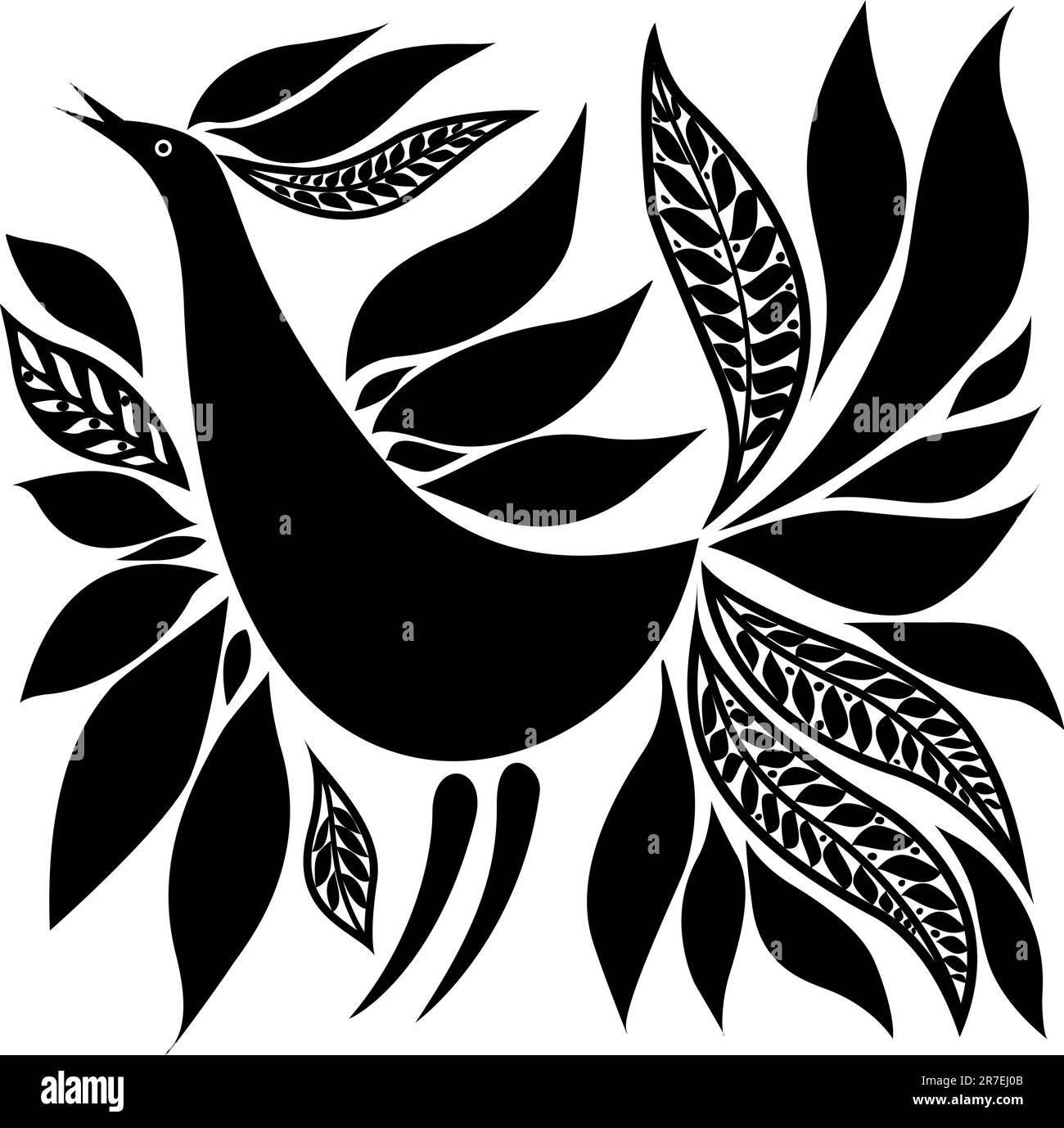 black bird silhouette folk ornament vector sketch Stock Vector Image ...
