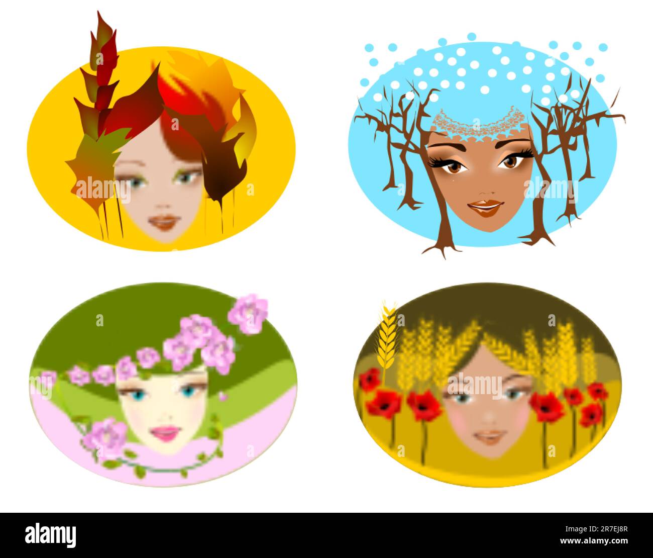 Illustration of abstract portraits of the four seasons Stock Vector ...