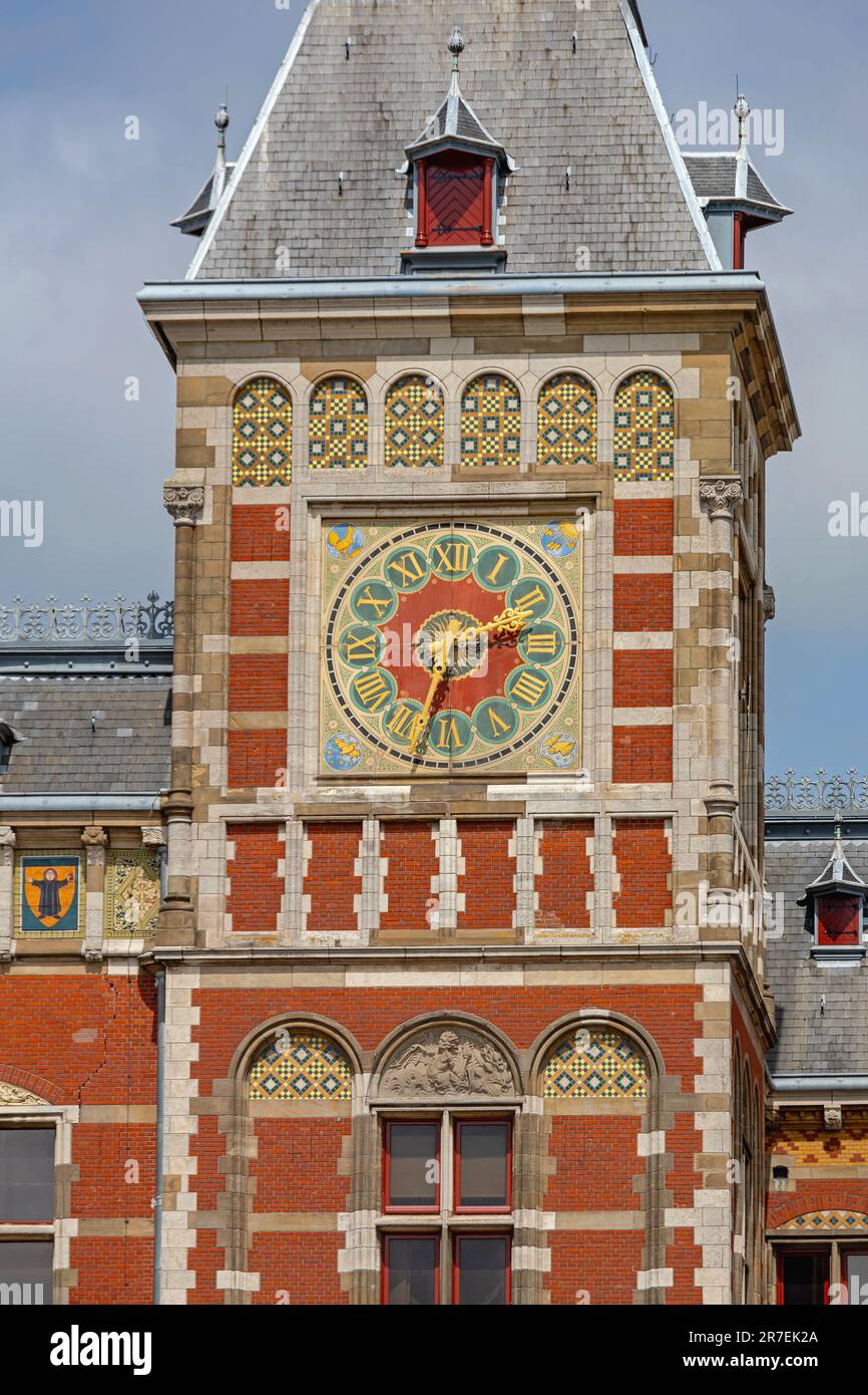 Public Clock at Central Train Station Building in Amsterdam Netherlands ...