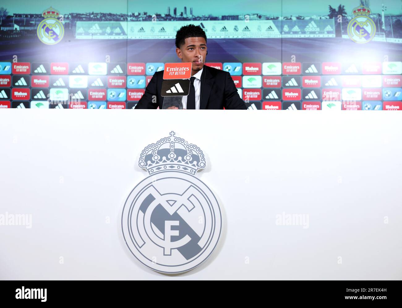 Real Madrid new signing Jude Bellingham during a press conference at ...