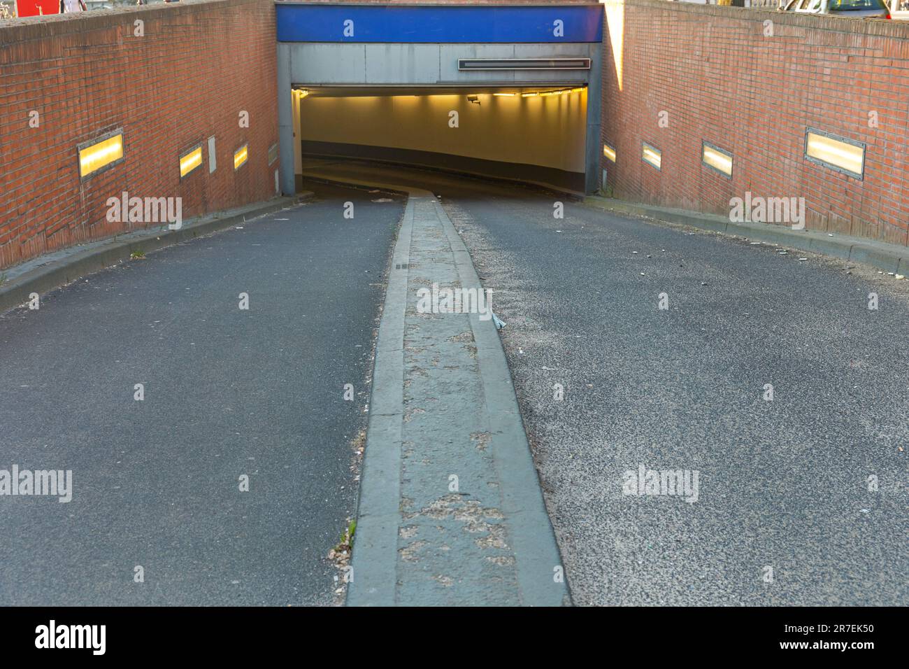 Two Way Lanes Entrance to Underground Public Parking Garage in City ...