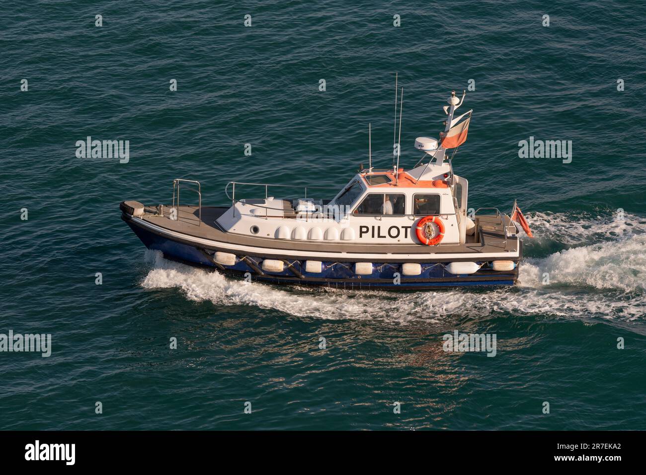 English Channel, UK 2023. Pilot vessel Golden Spur underway on the ...