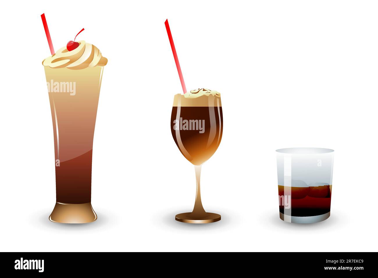 illustration of ice cream and shake in glass on isolated background ...