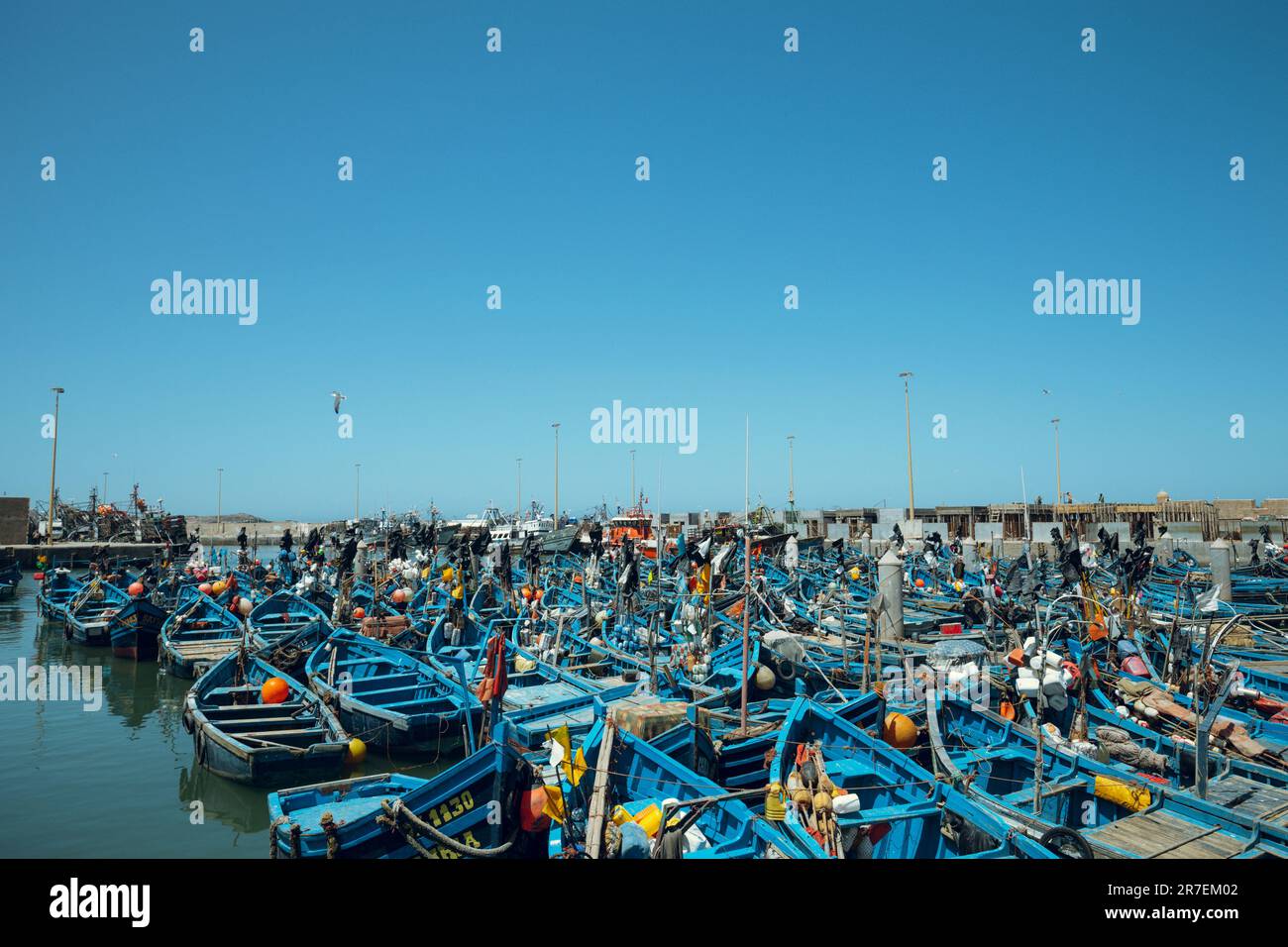 A tranquil fishing port area in the coastal city of Essaouira, Morocco ...