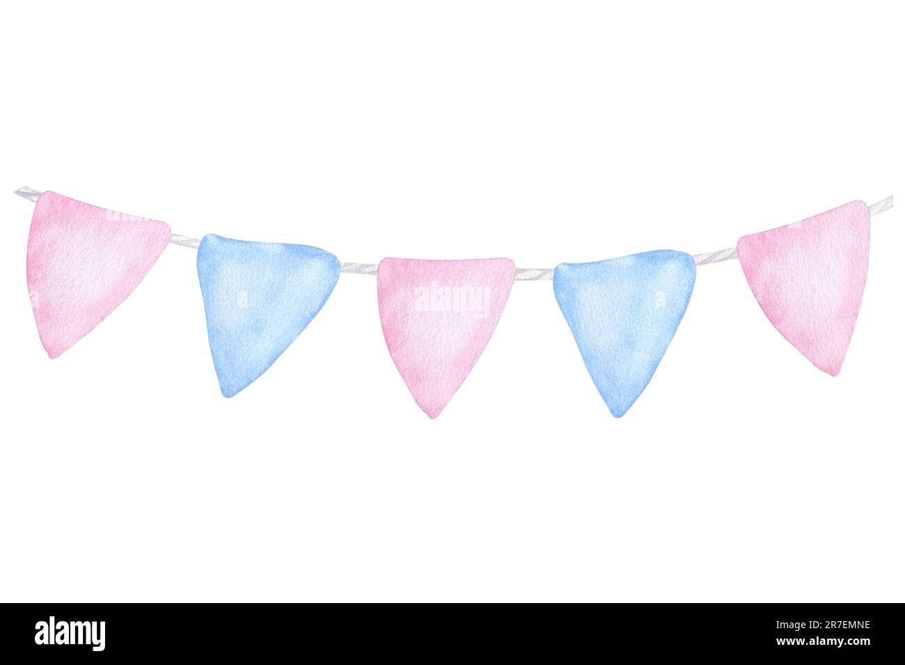 Blue pink flags for twins, boy girl, kids birthday surprise. Hand drawn ...
