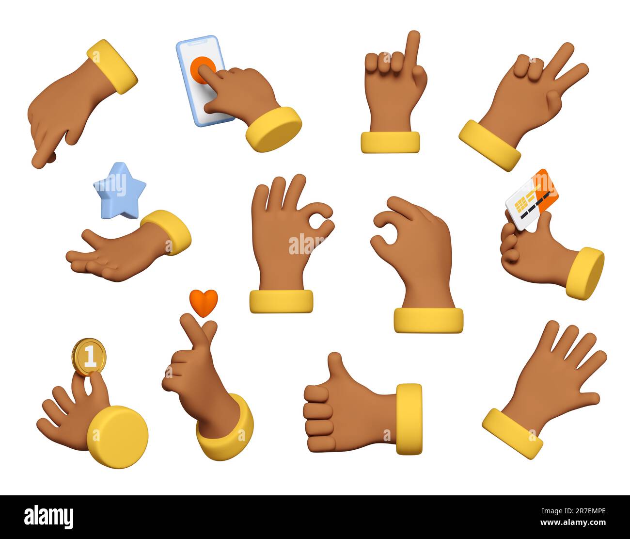 Hand signals - modern realistic colorful 3d icon set Stock Photo - Alamy