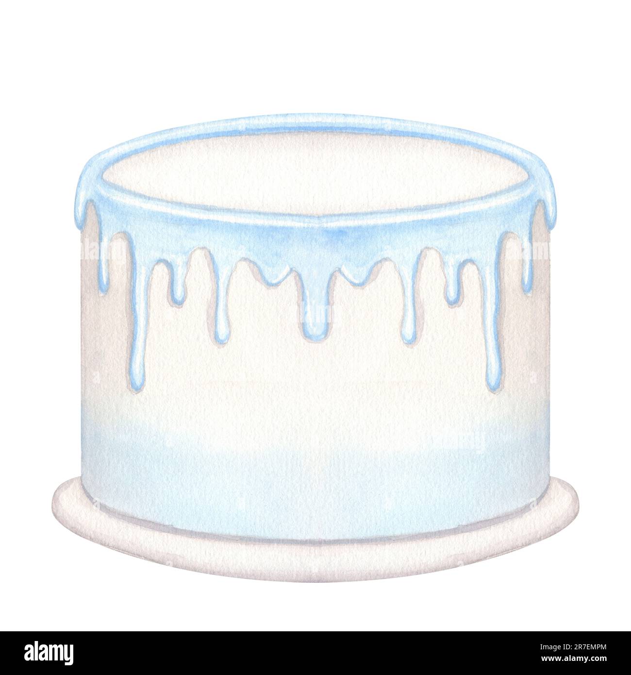 Festive cake with blue icing. Boy's birthday, wedding. Hand drawn ...