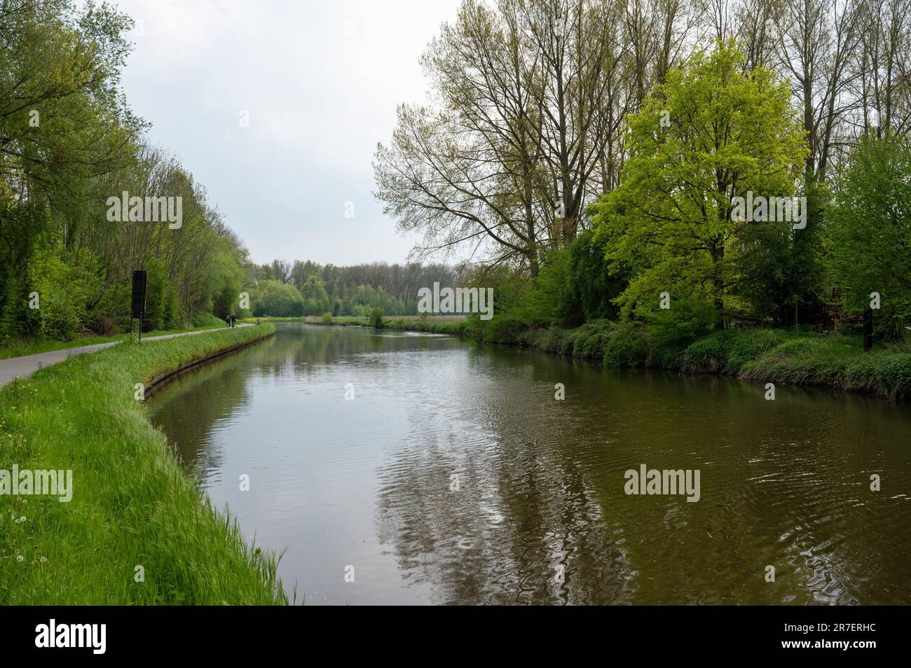 Cycling path at the borders of the River Dender, Erembodegem, East ...